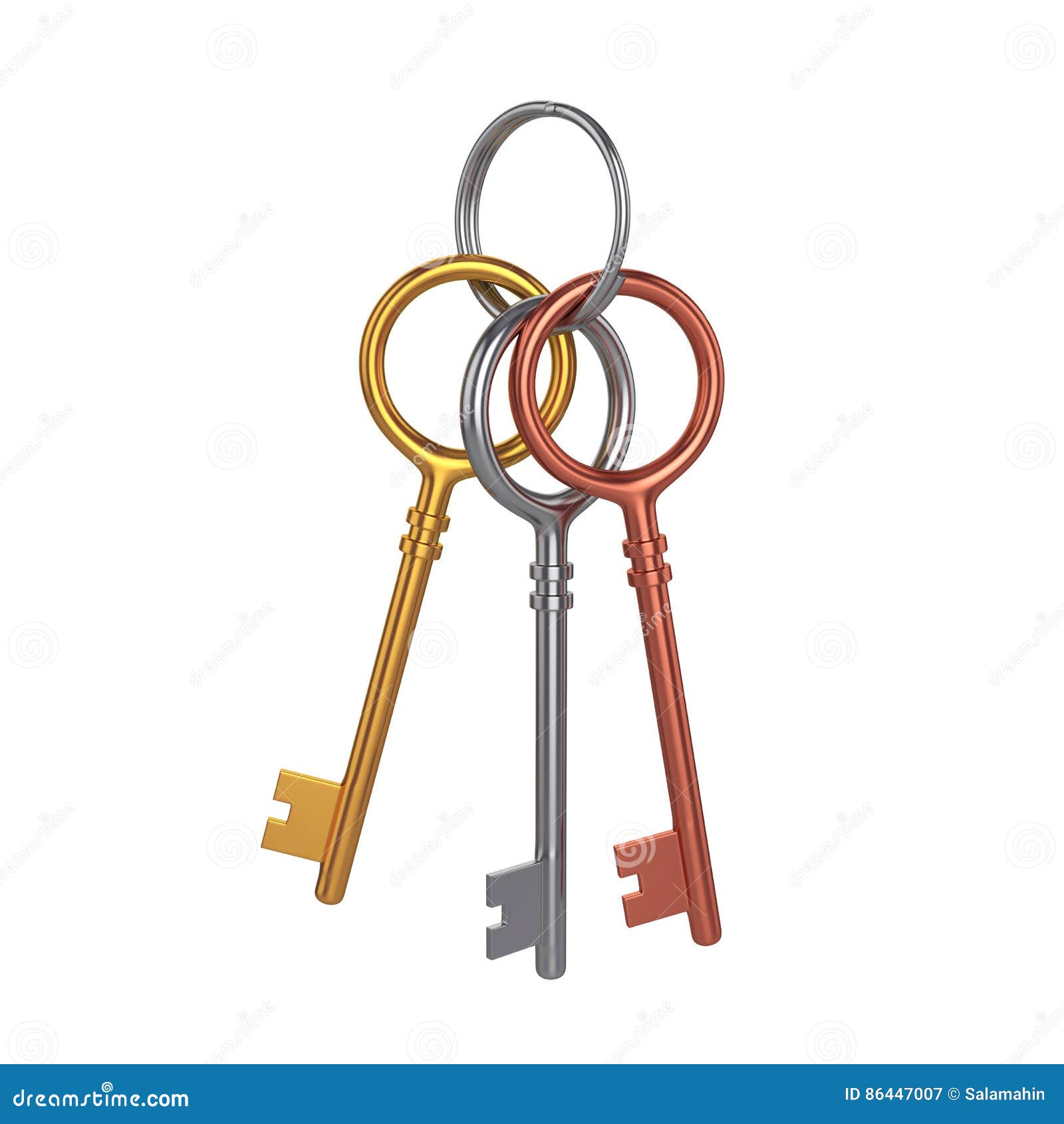 Bunch of Three Keys, Isolated on White Background, 3d Rendering Stock ...
