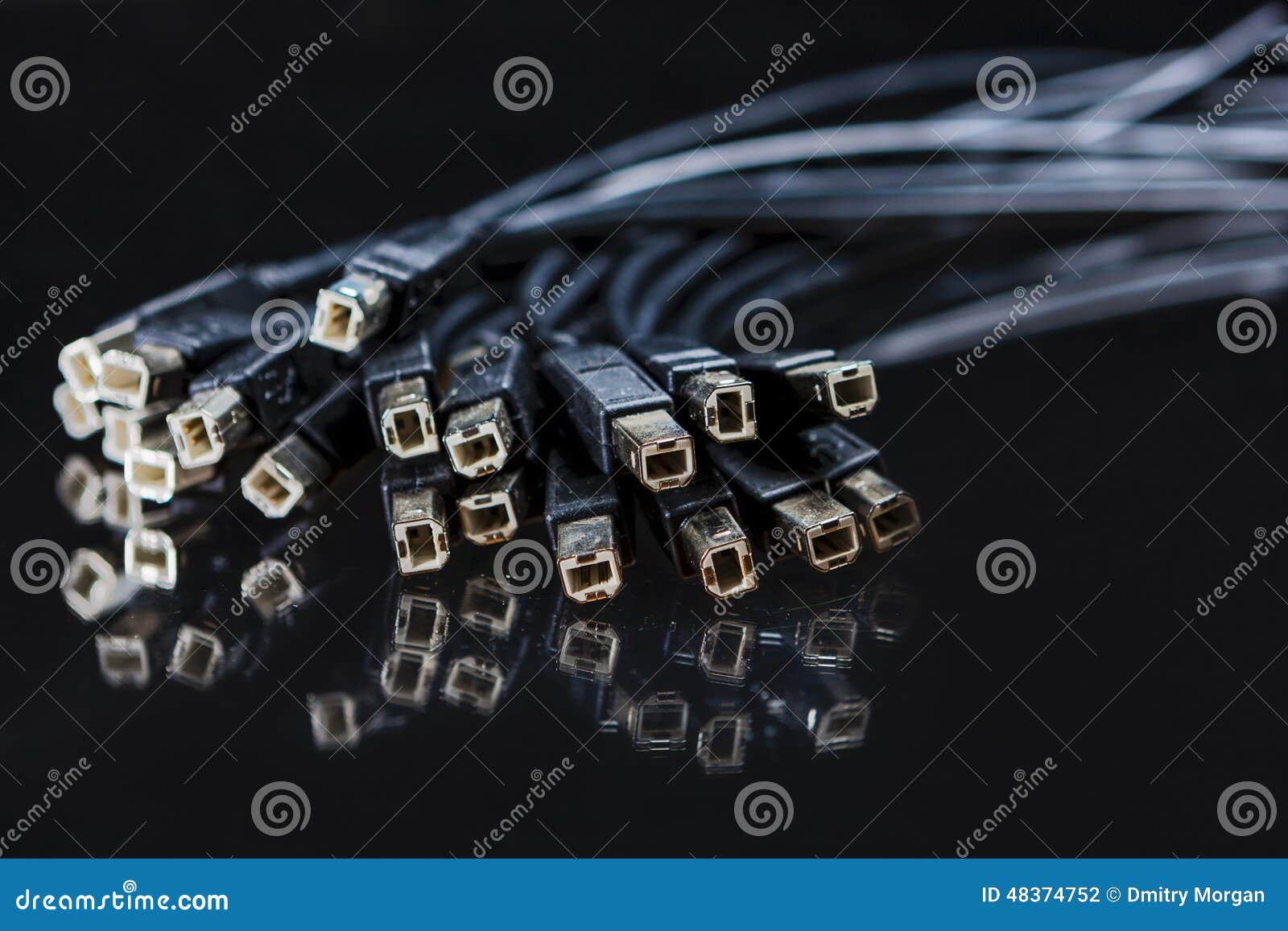 Bunch of USB Used Cables Isolated Over Black Background Stock Photo ...