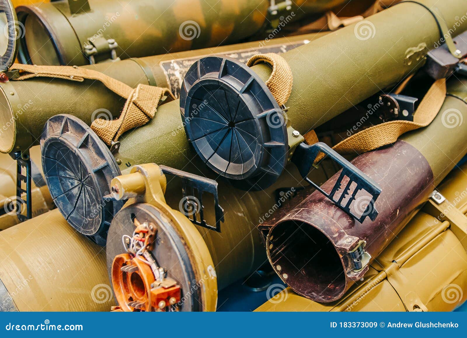 A Bunch of Used Grenade Launchers Lying on the Table Stock Image ...