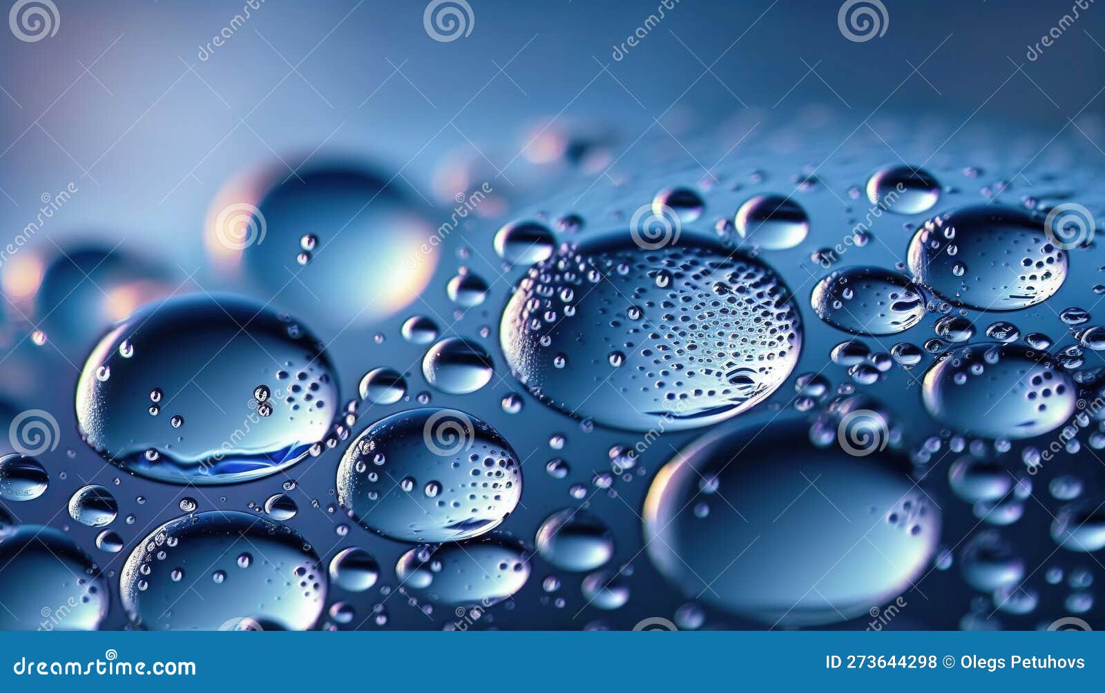A Bunch of Water Droplets on a Blue Surface with a Blurry Background ...