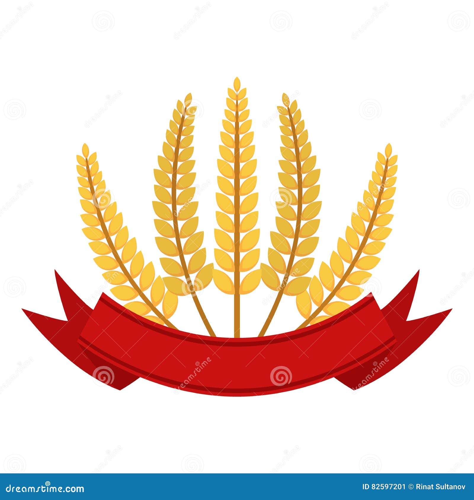 Bunch of Wheat with Ribbon, Frame. Flat Style. Organic Food. Stock ...