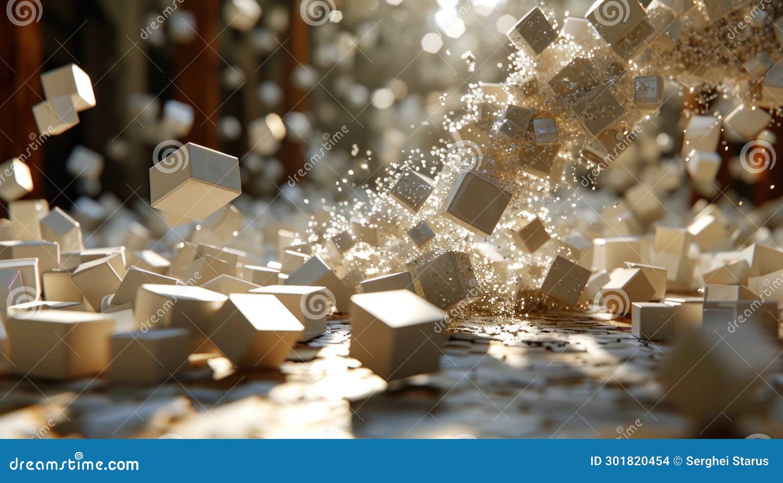 A Bunch of White Cubes are Falling from the Sky, AI Stock Illustration ...