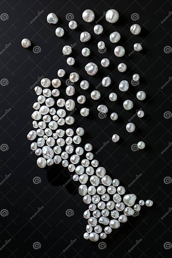 A Bunch of White Pearls on a Black Surface Stock Image - Image of white ...