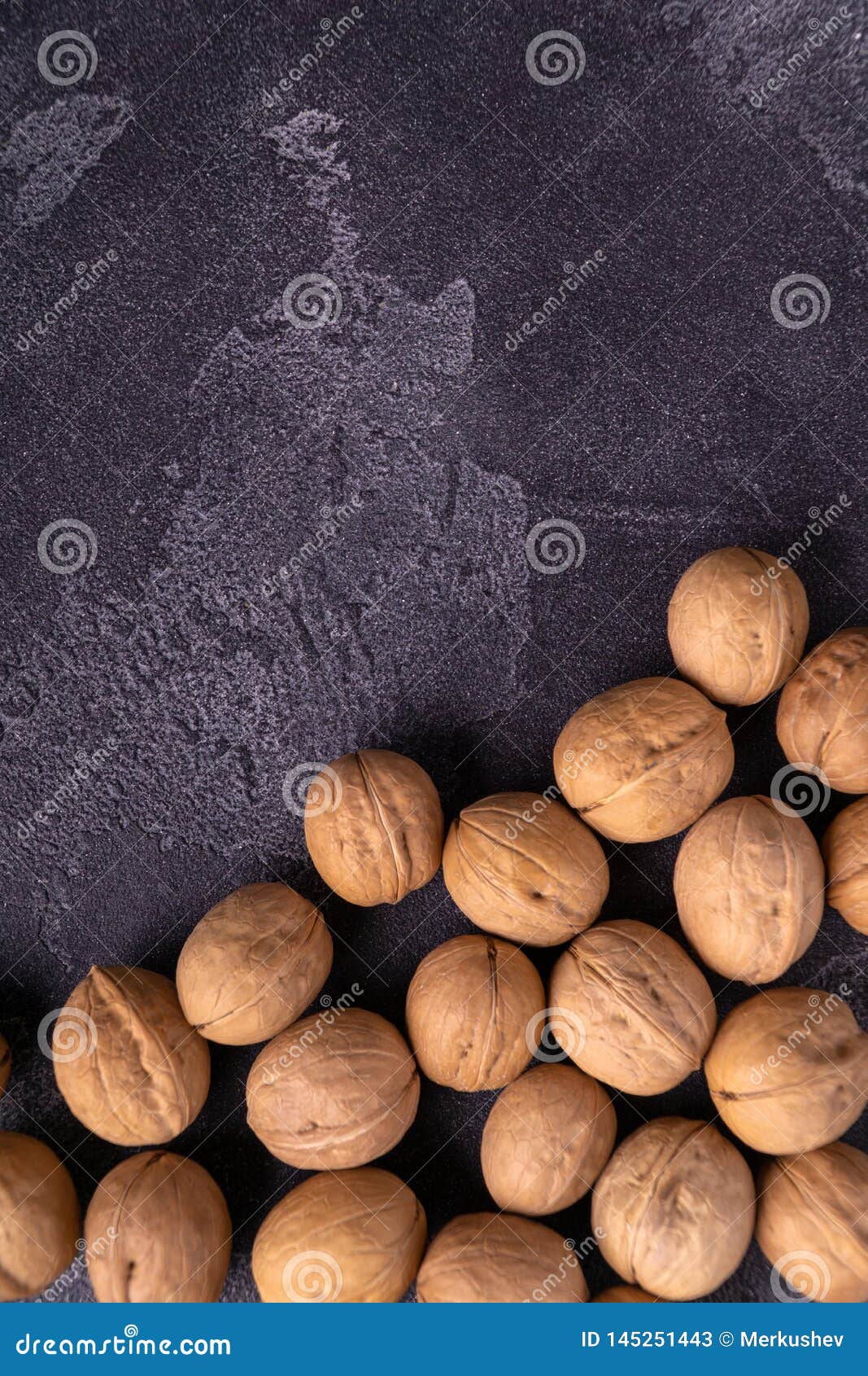 Bunch of Whole Walnuts on Dark Blue Slate Background. Healthy Diet ...