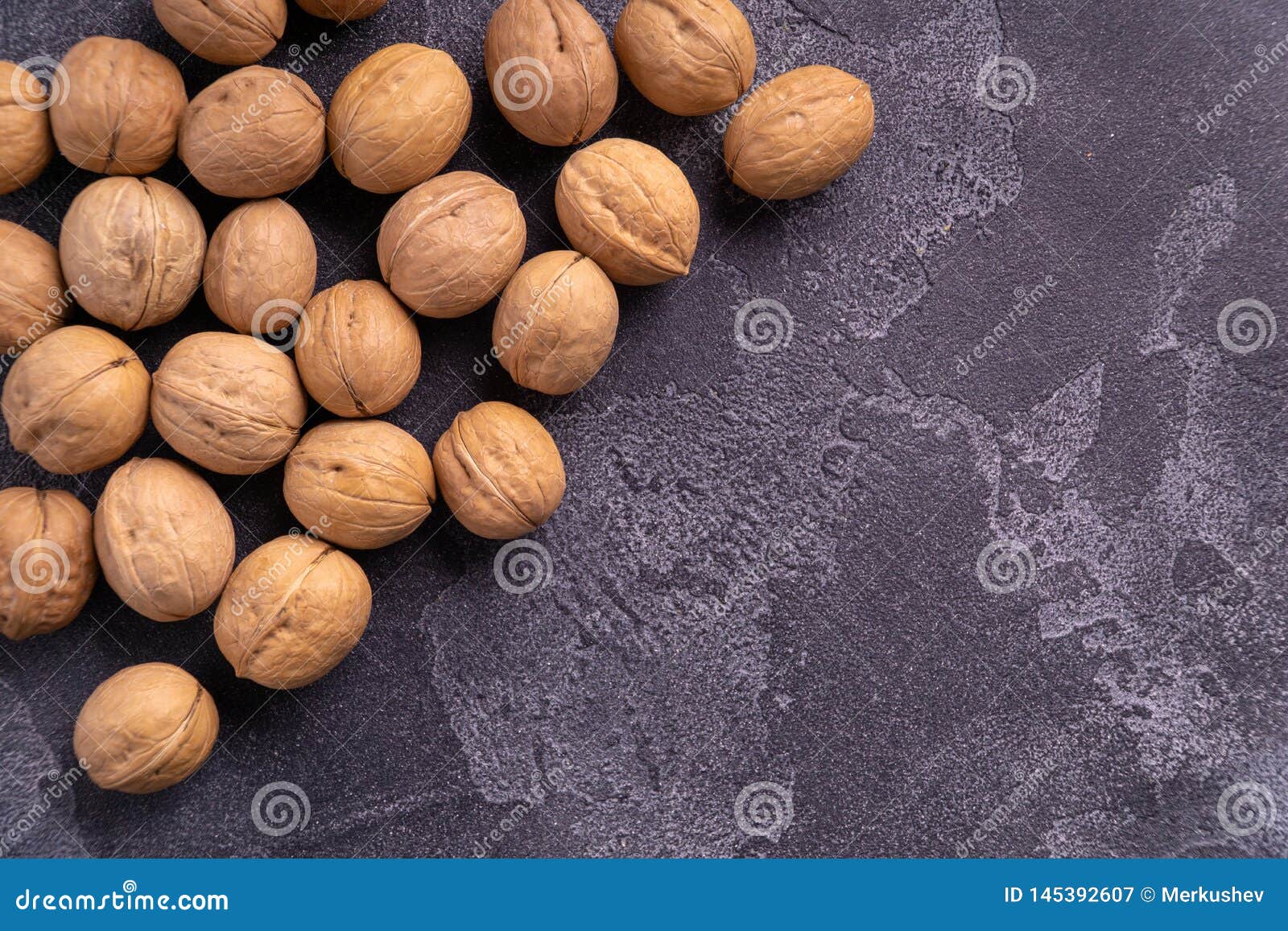 Bunch of Whole Walnuts on Dark Blue Slate Background. Healthy Diet ...