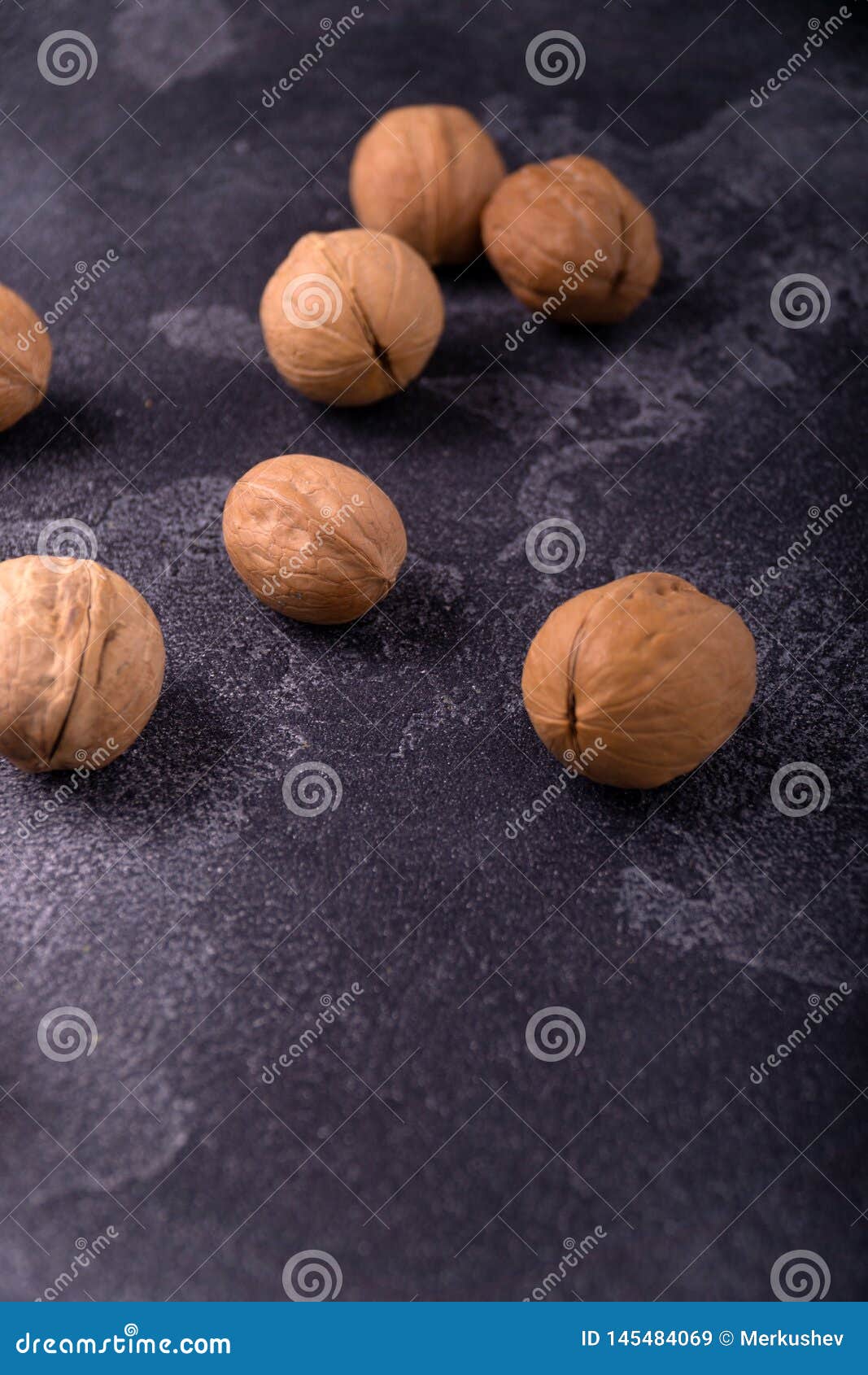 Bunch of Whole Walnuts on Dark Blue Slate Background. Healthy Diet ...