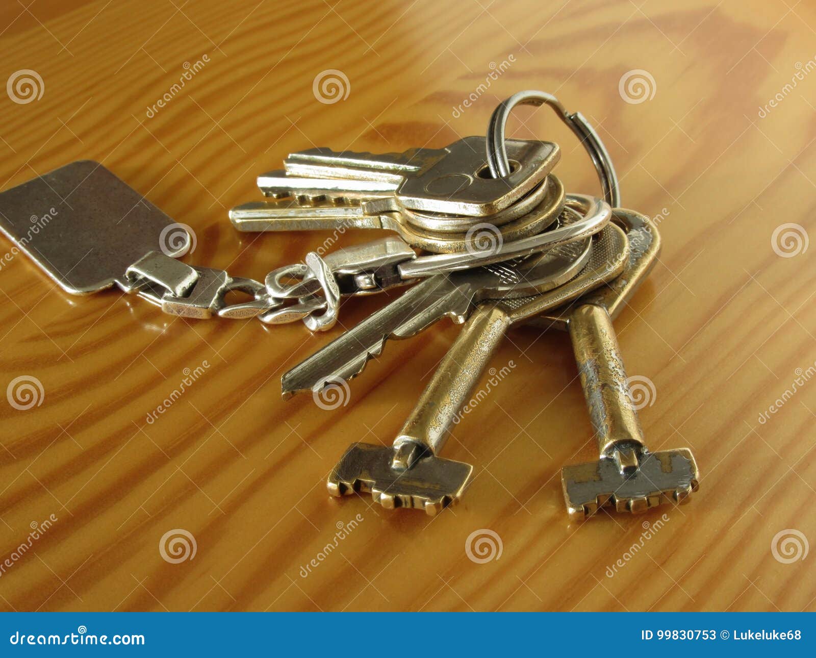 Bunch of Worn House Keys on Wooden Table Stock Image - Image of ...