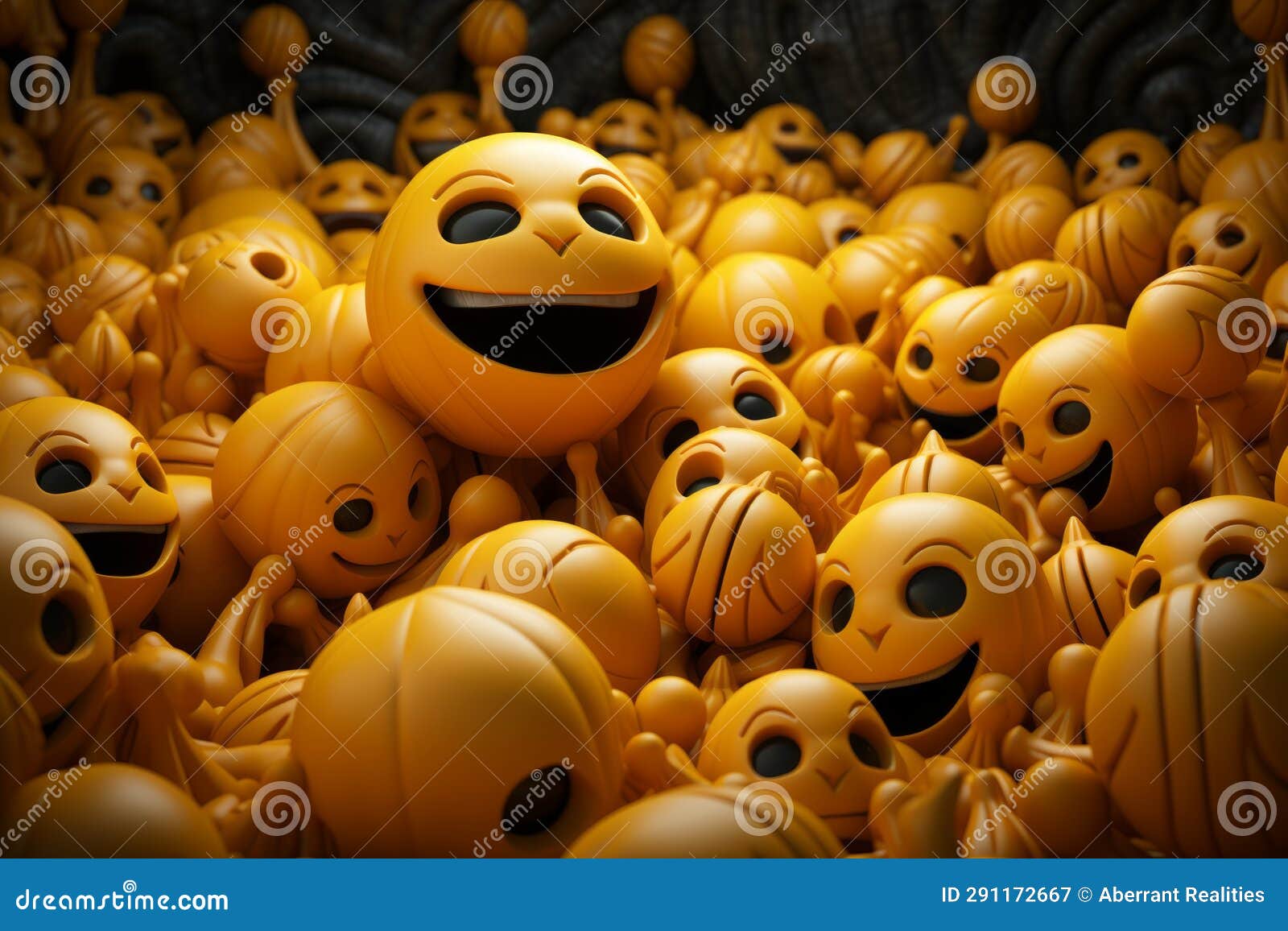 A Bunch of Yellow Smiley Faces in a Dark Room Stock Illustration ...