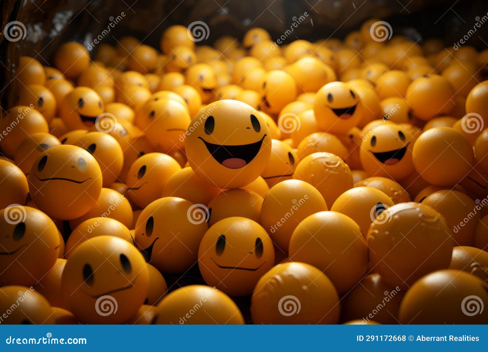 A Bunch of Yellow Smiley Faces in a Dark Room Stock Illustration ...