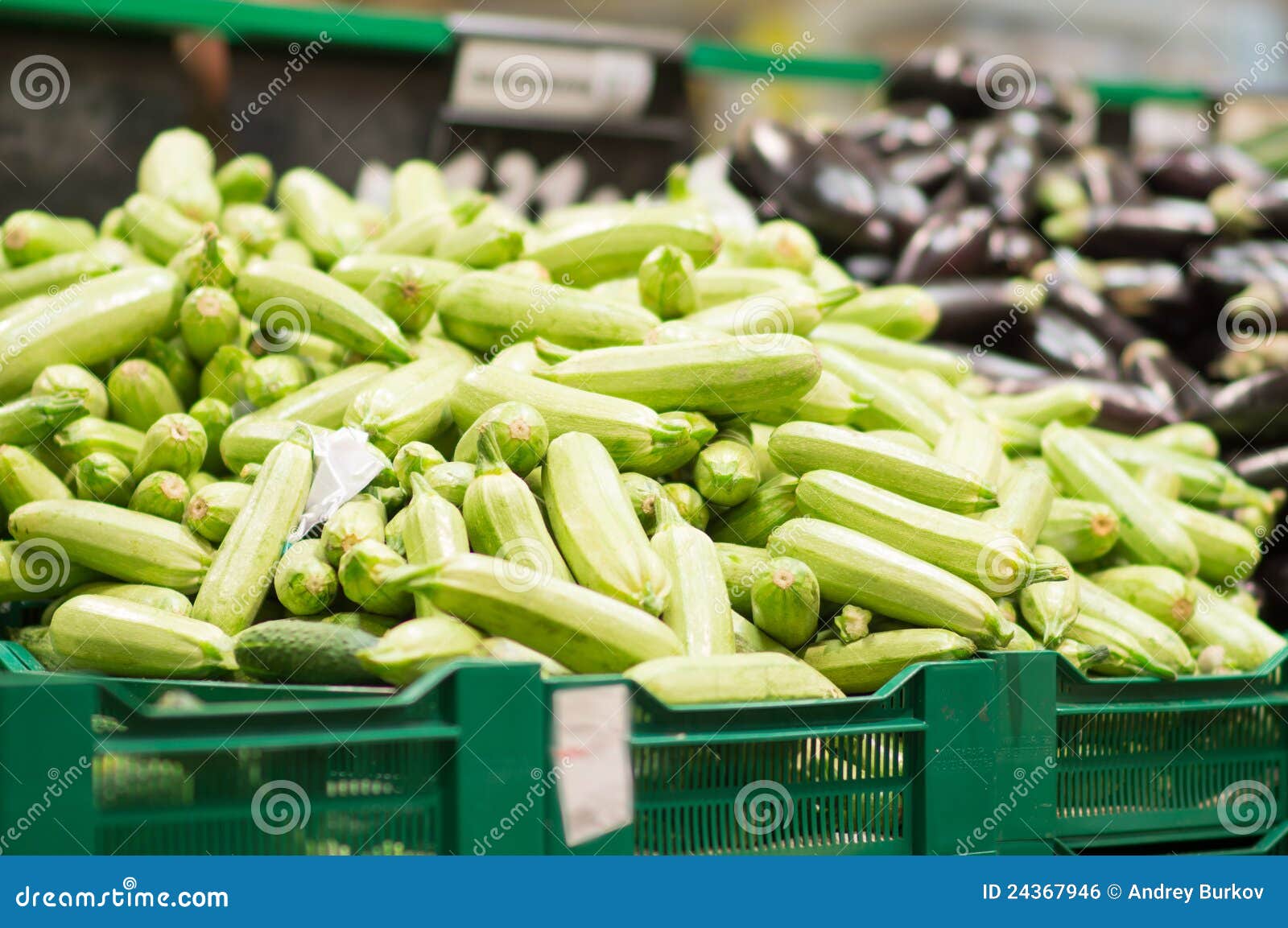 Bunch of Zucchini on Boxes in Supermarket Stock Photo - Image of ...