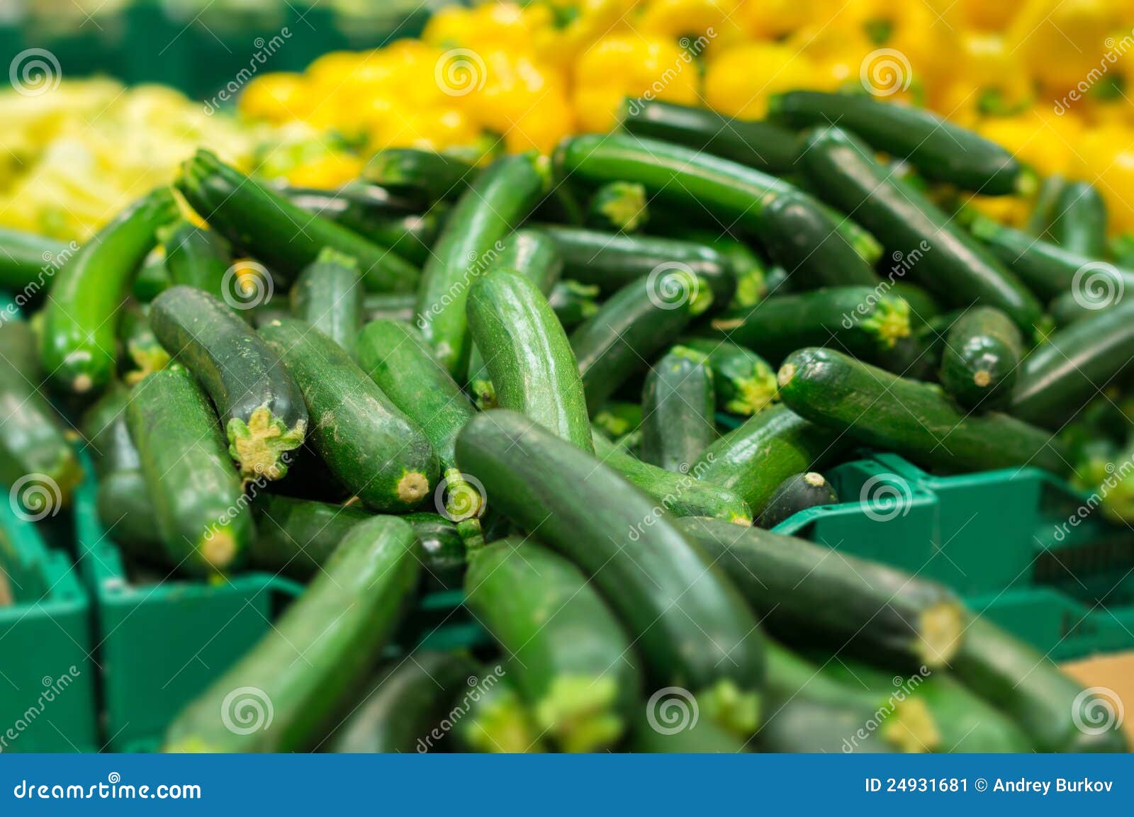 Bunch of Zucchini on Boxes in Supermarket Stock Image - Image of ...