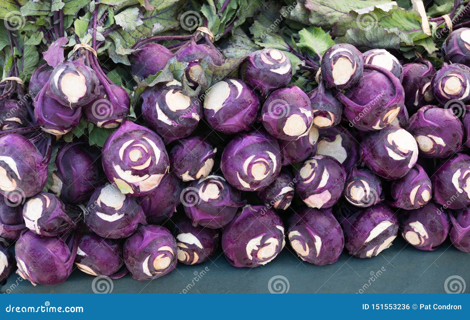 Bunches of Bright Purple Kohlrabi on a Blue Tablecloth Stock Photo ...