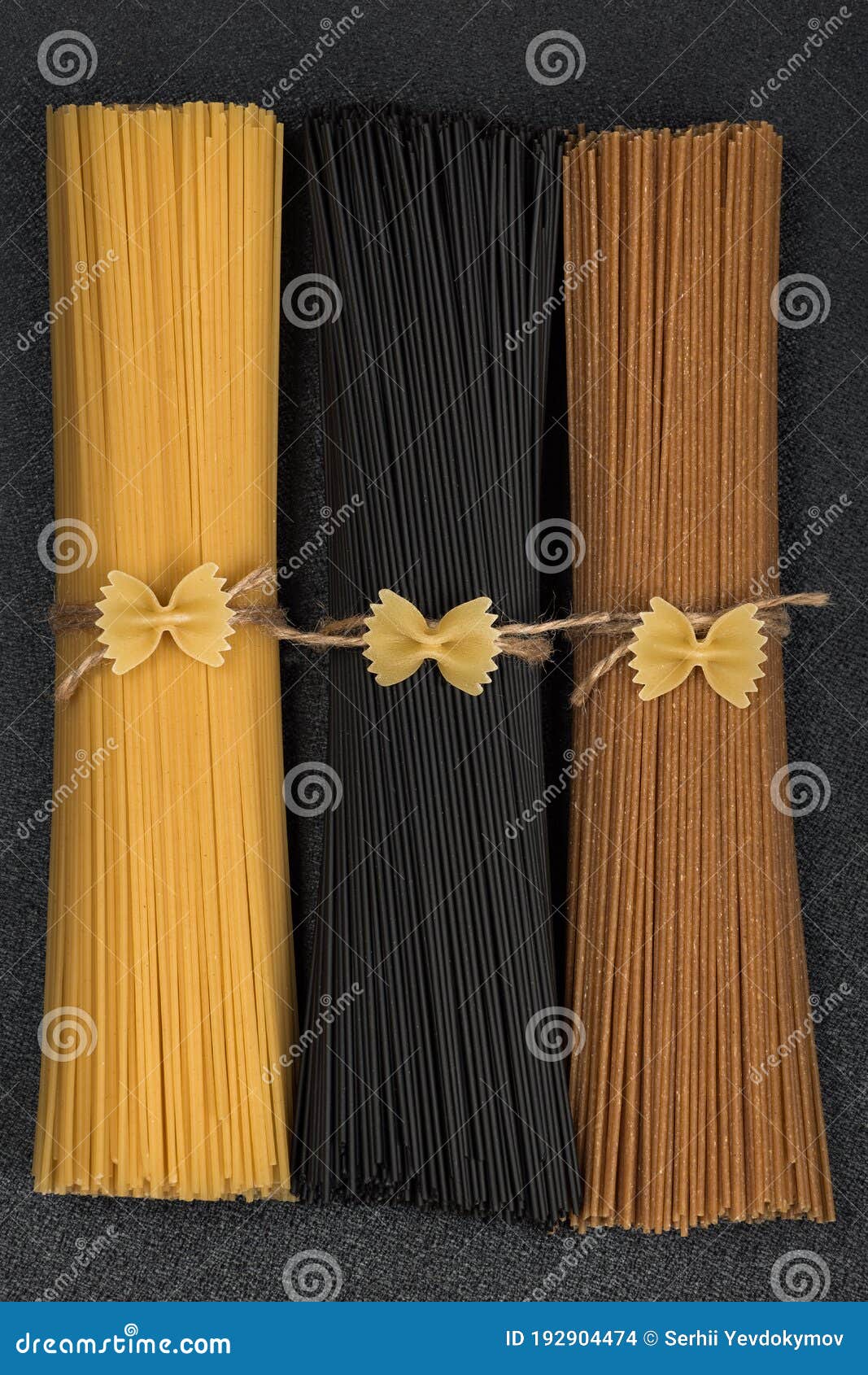 Bunches of Different Types of Italian Spaghetti. Black, Brown and ...