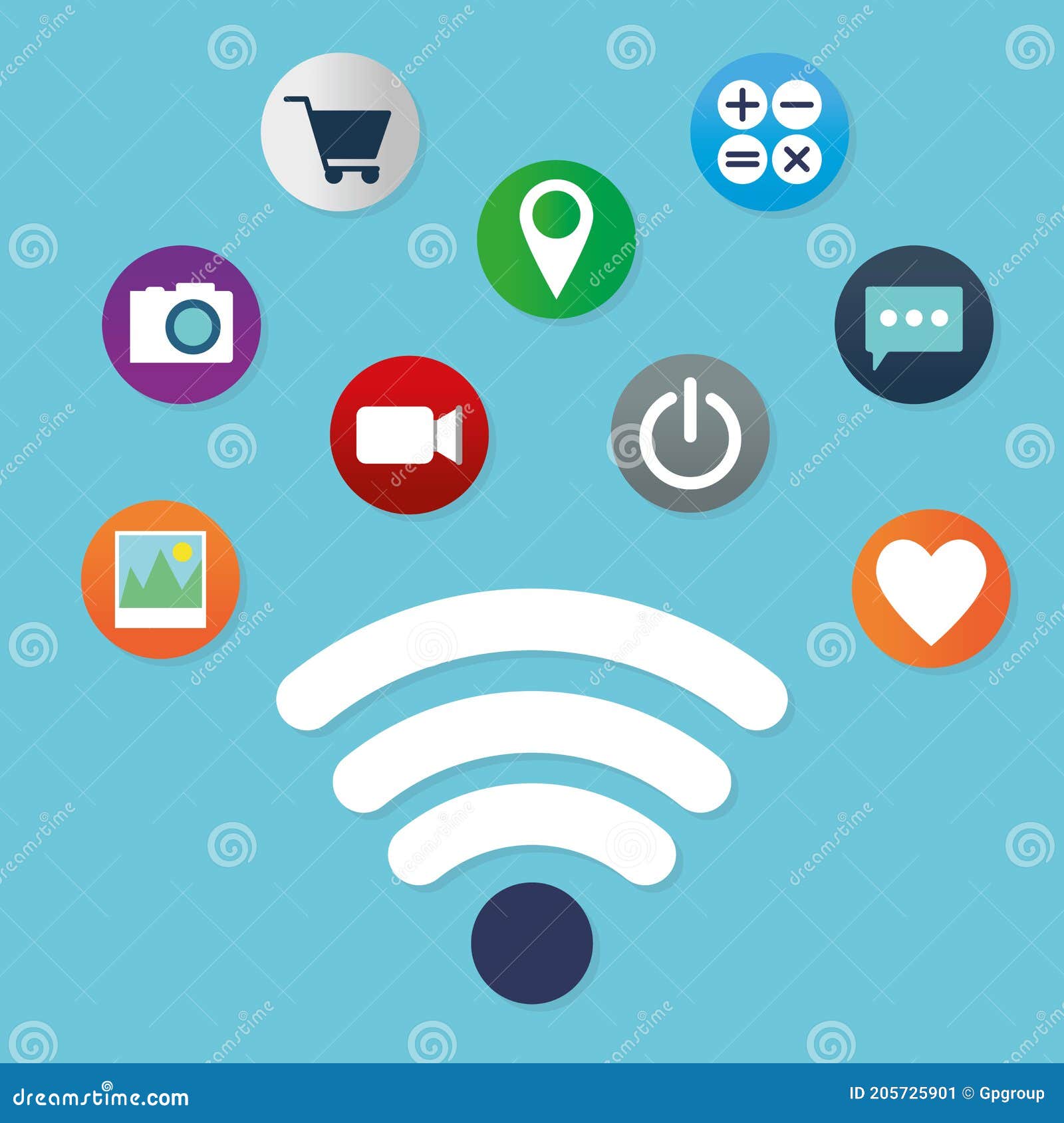 Bundle of Apps Icons on a Blue Background Stock Vector - Illustration ...