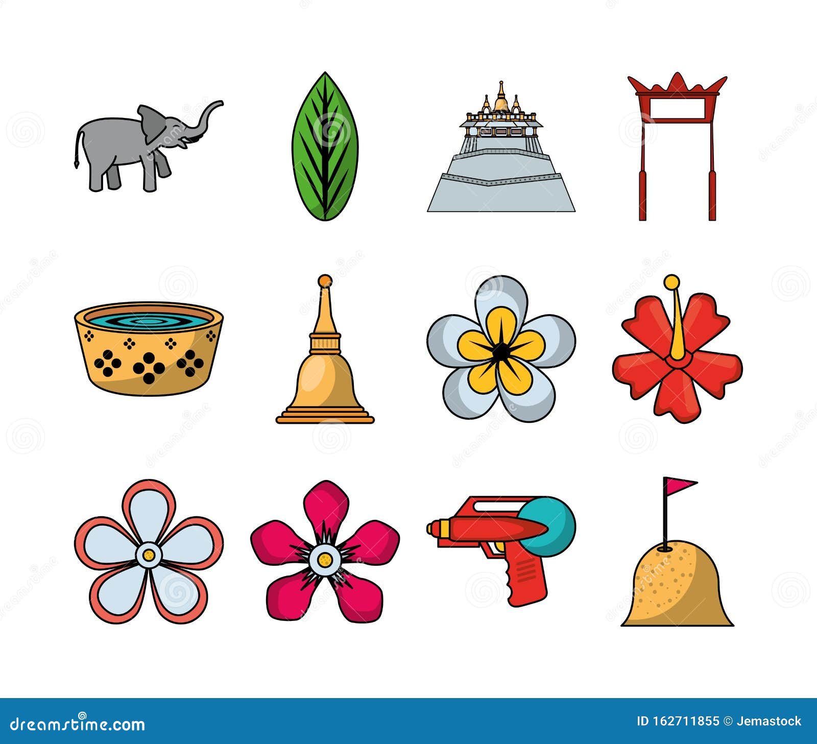 Bundle of asian set icons stock vector. Illustration of leaves - 162711855