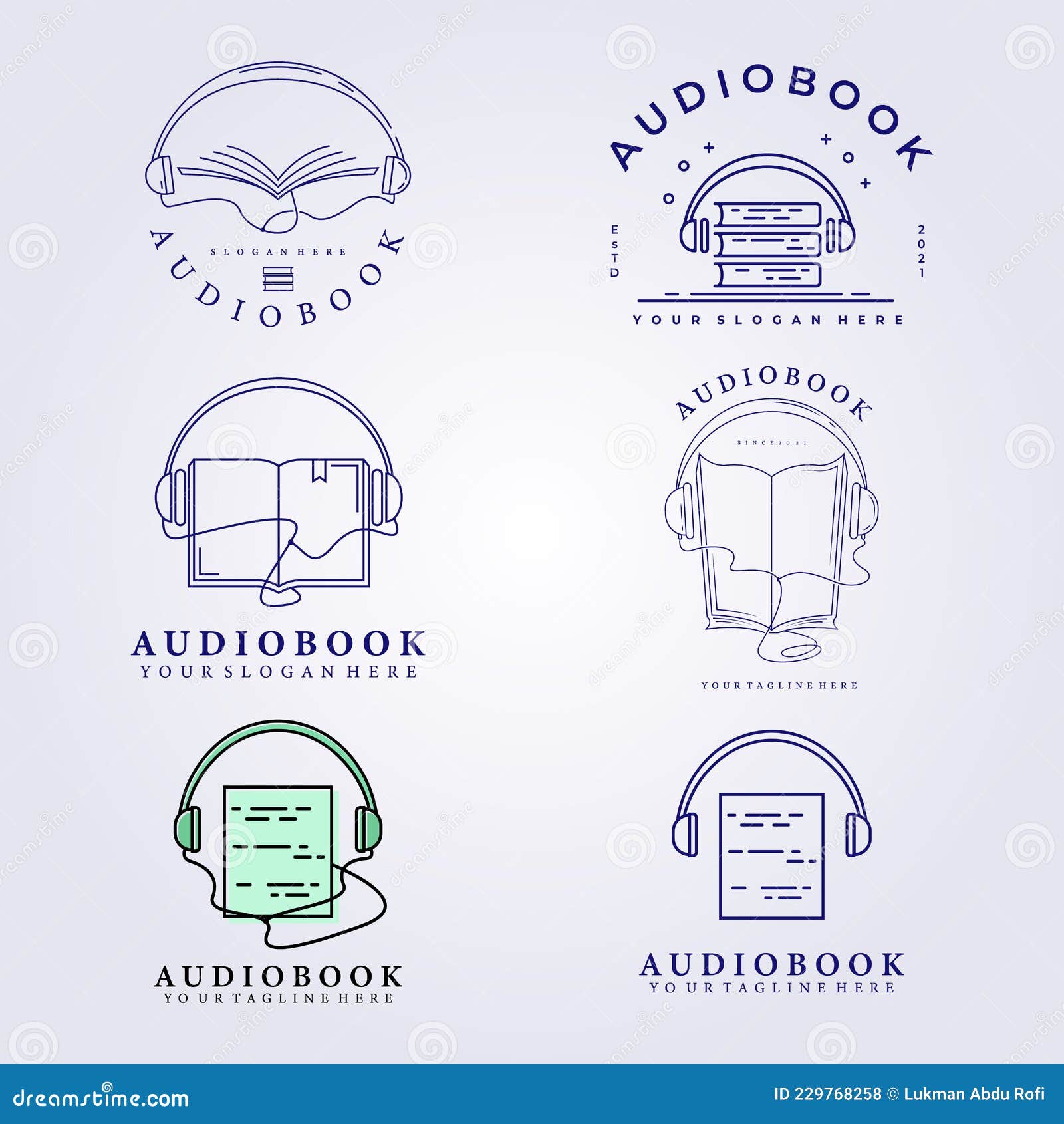 Bundle Audiobook, Online Course Logo Vector Line Art Illustration ...