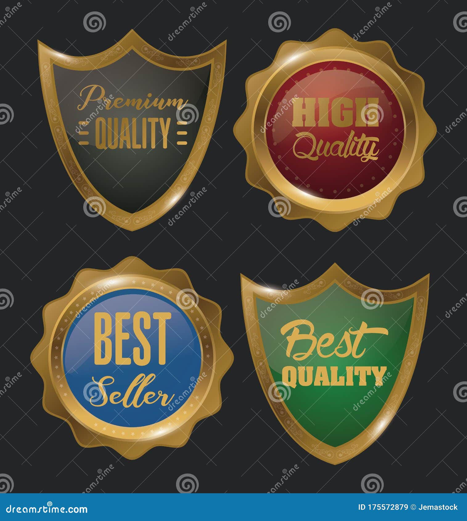 Bundle of Badges Golden Emblems Icon Stock Vector - Illustration of ...