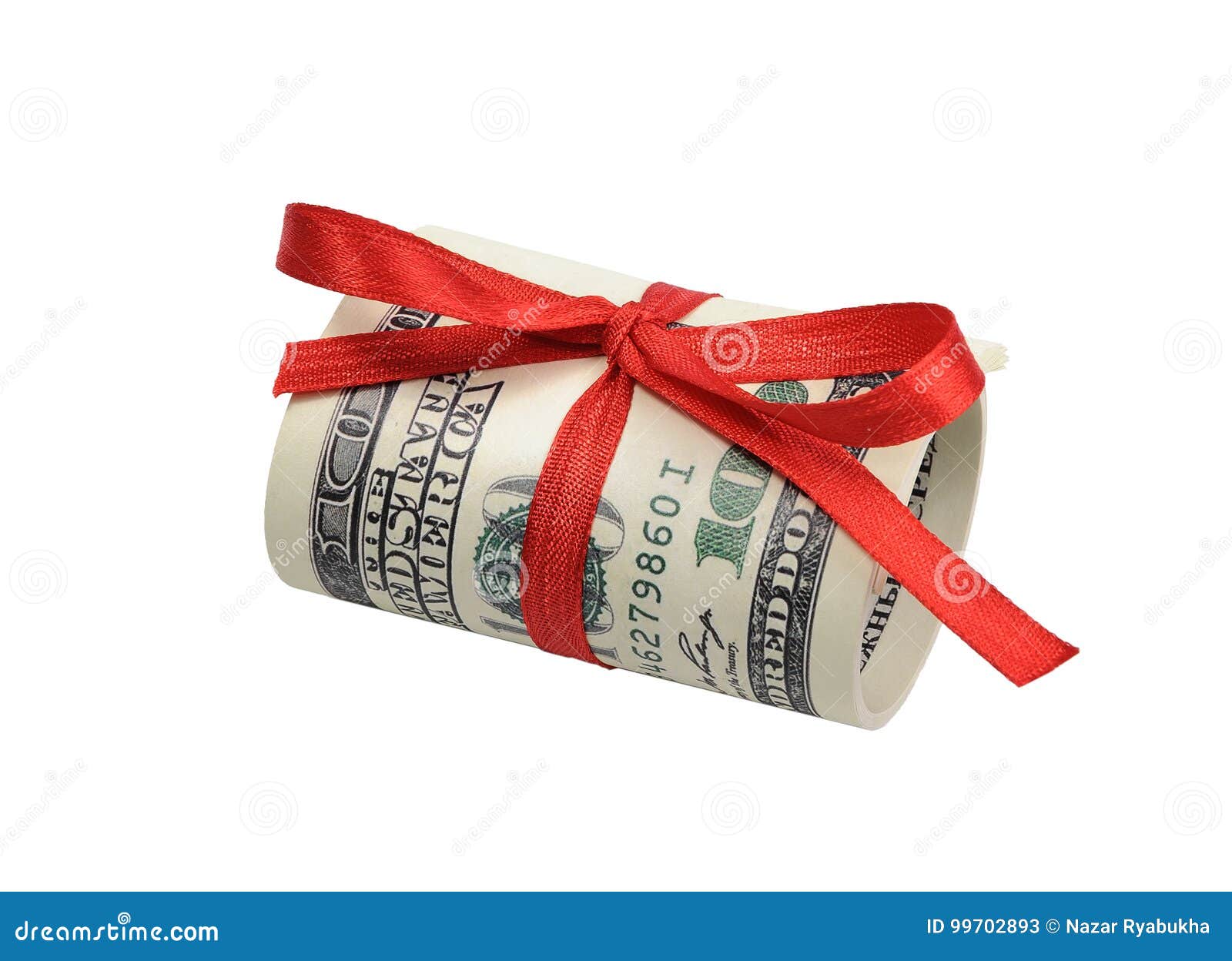 Bundle of Bills of One Hundred Dollars Tied with a Red Ribbon. Dollars ...