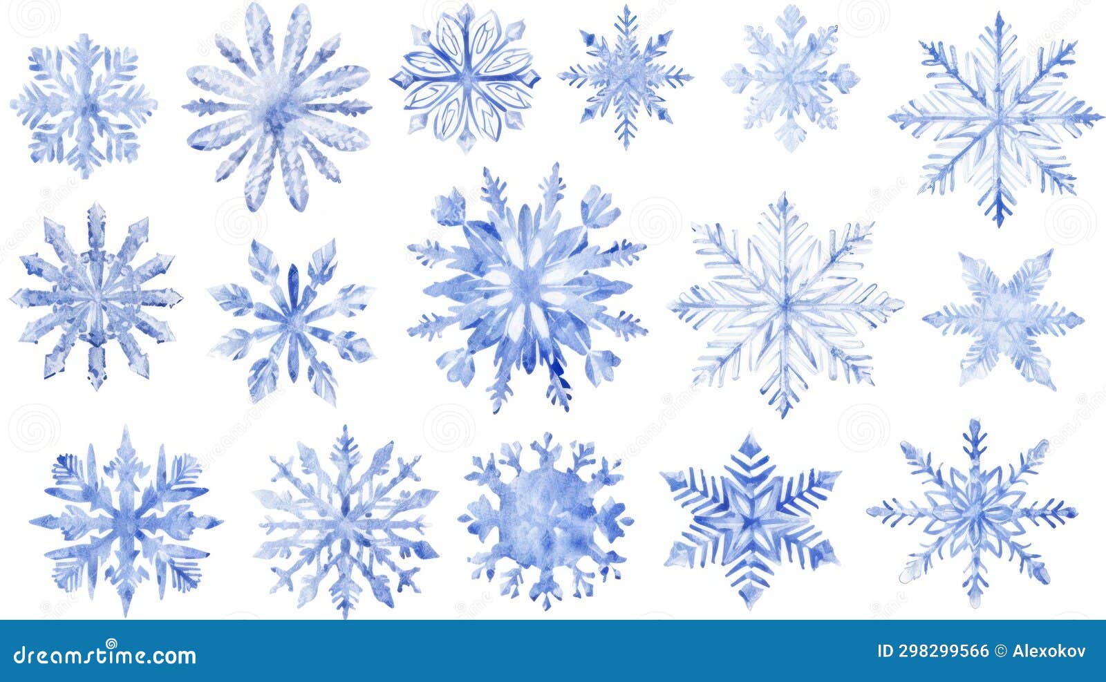 Bundle of Blue Hand-Drawn Watercolor Snowflakes AI Generated Stock ...