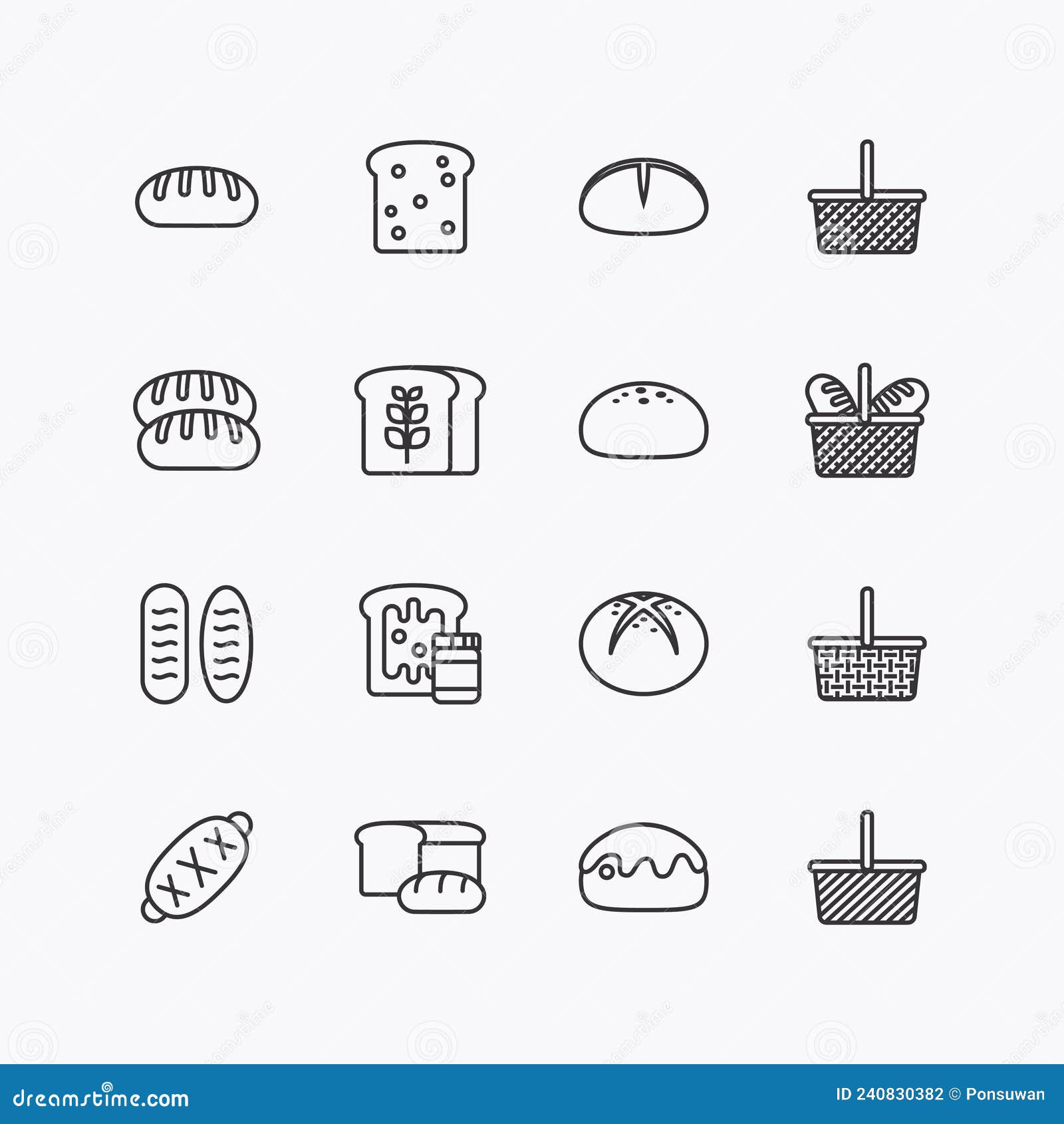 Bundle of Bread Flat Line Icons Collection. Simple Design Vector Stock ...