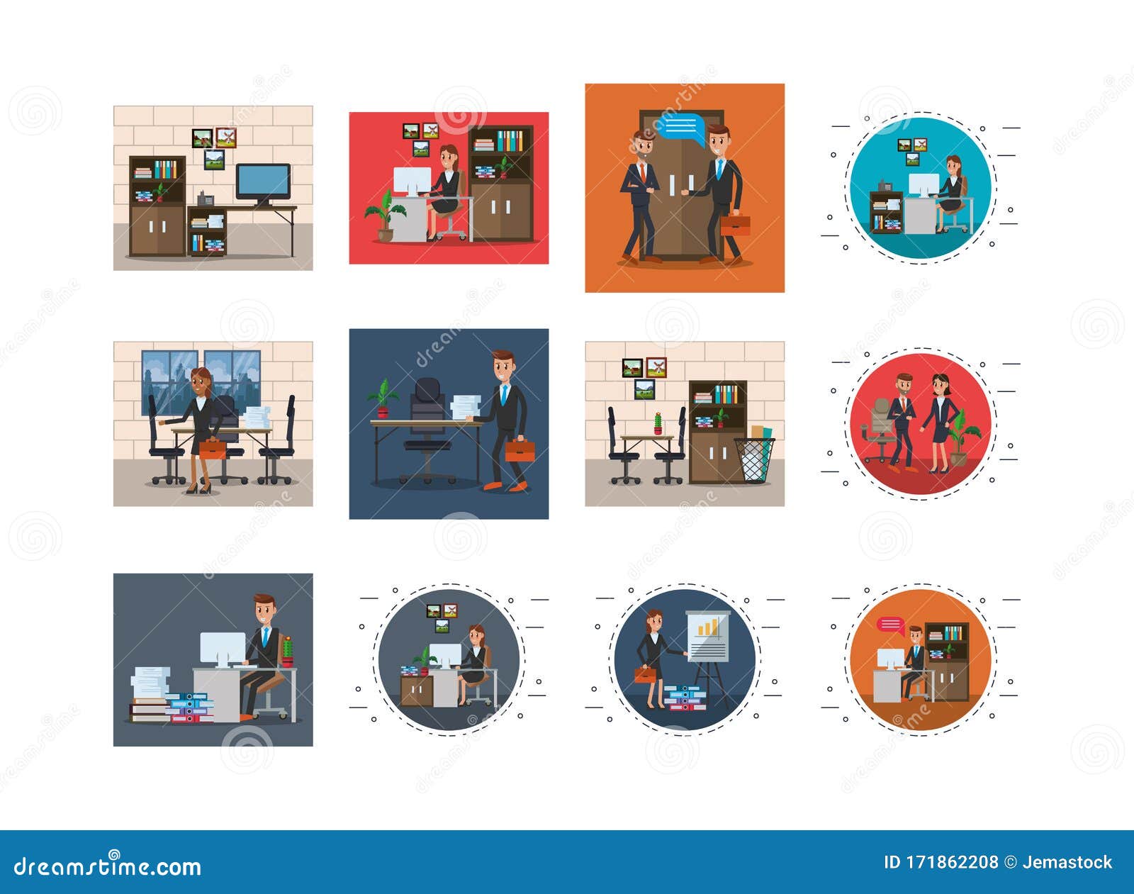 Bundle of Business People in Workplaces Stock Vector - Illustration of ...