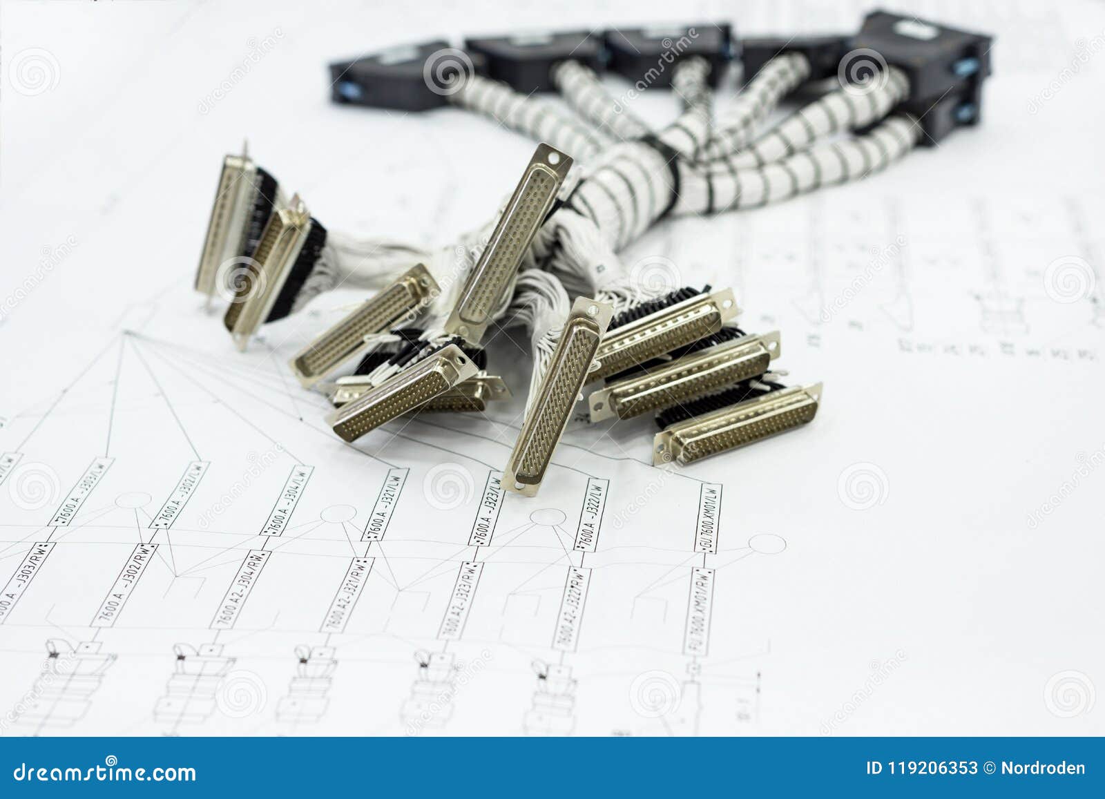 A Bundle of Cable Harnesses Lies on the Table. Stock Image - Image of ...