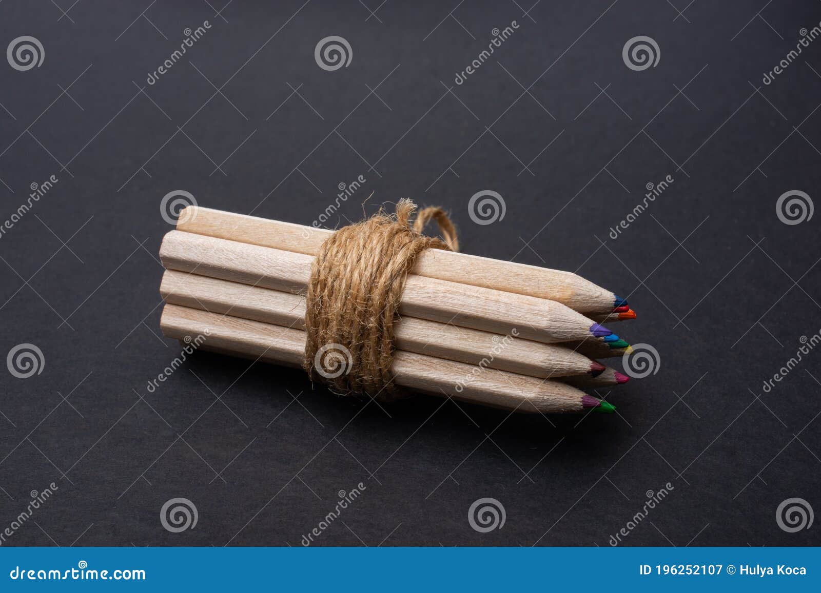 Bundle of Colored Pencils Wrapped with Linen String Stock Image - Image ...