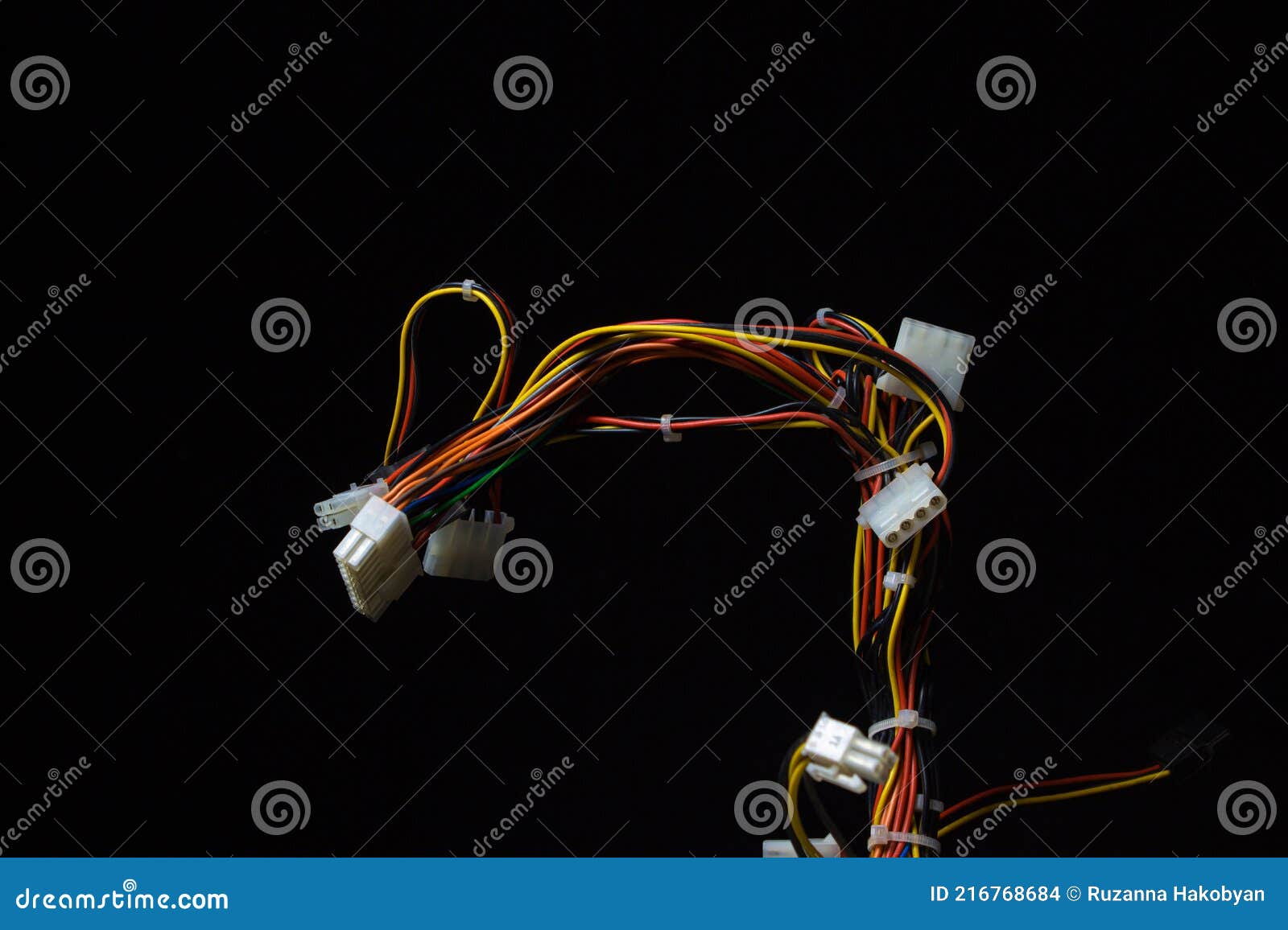 Bundle of Computer Wires on a Black Background. Connecting Wires on a ...