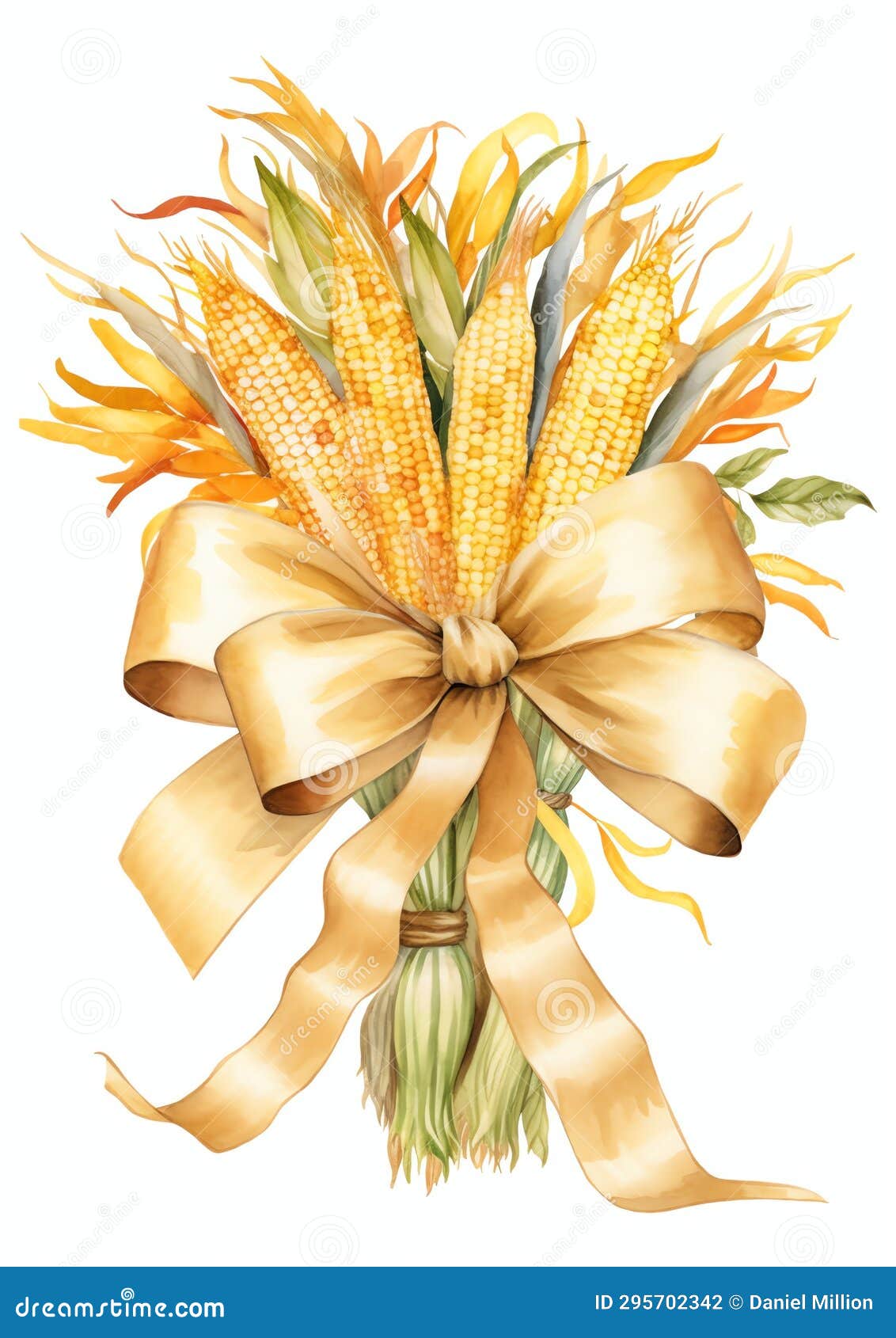 Bundle of Corn Stalks Tied with a Bow Watercolor Border Frame Stock Illustration - Illustration ...
