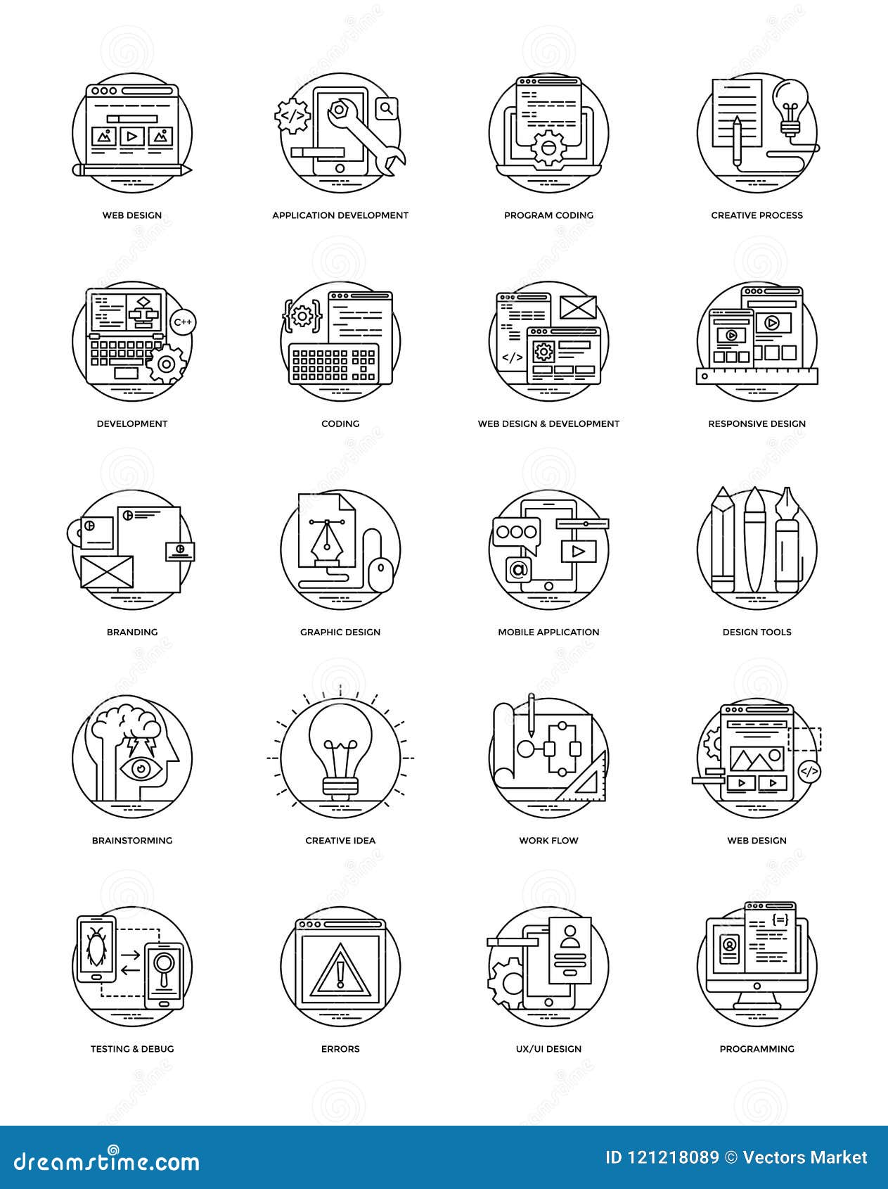 Bundle of Design and Development Line Vector Icons Stock Illustration ...