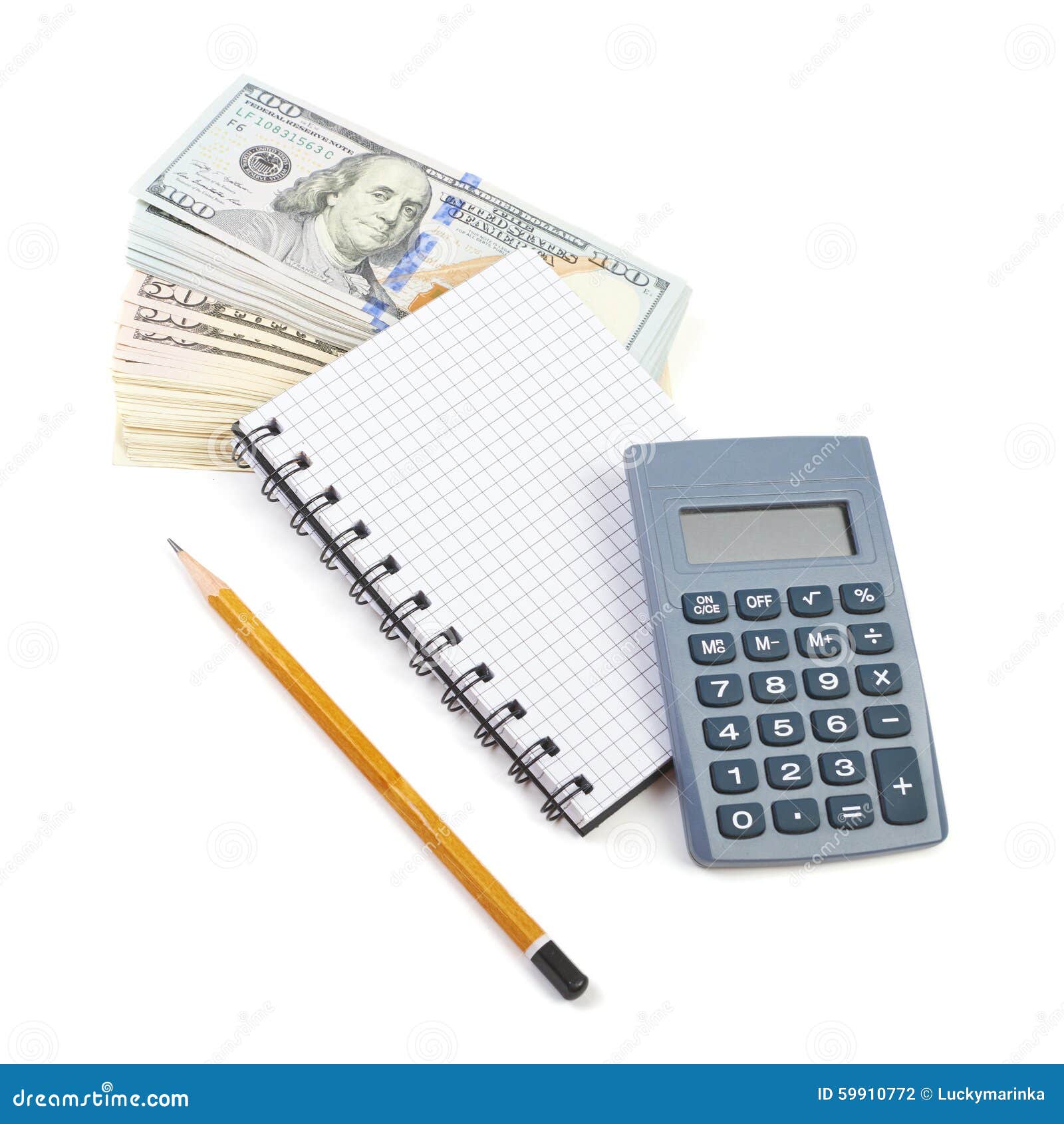 Bundle of Dollars, Calculator and Notebook Stock Photo - Image of notes ...