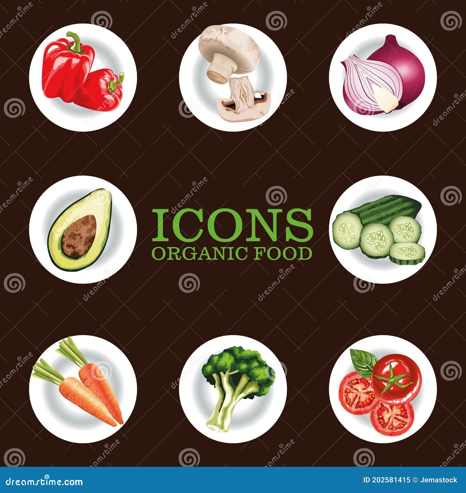 Bundle of Eight Fresh Vegetables Icons Stock Vector - Illustration of ...