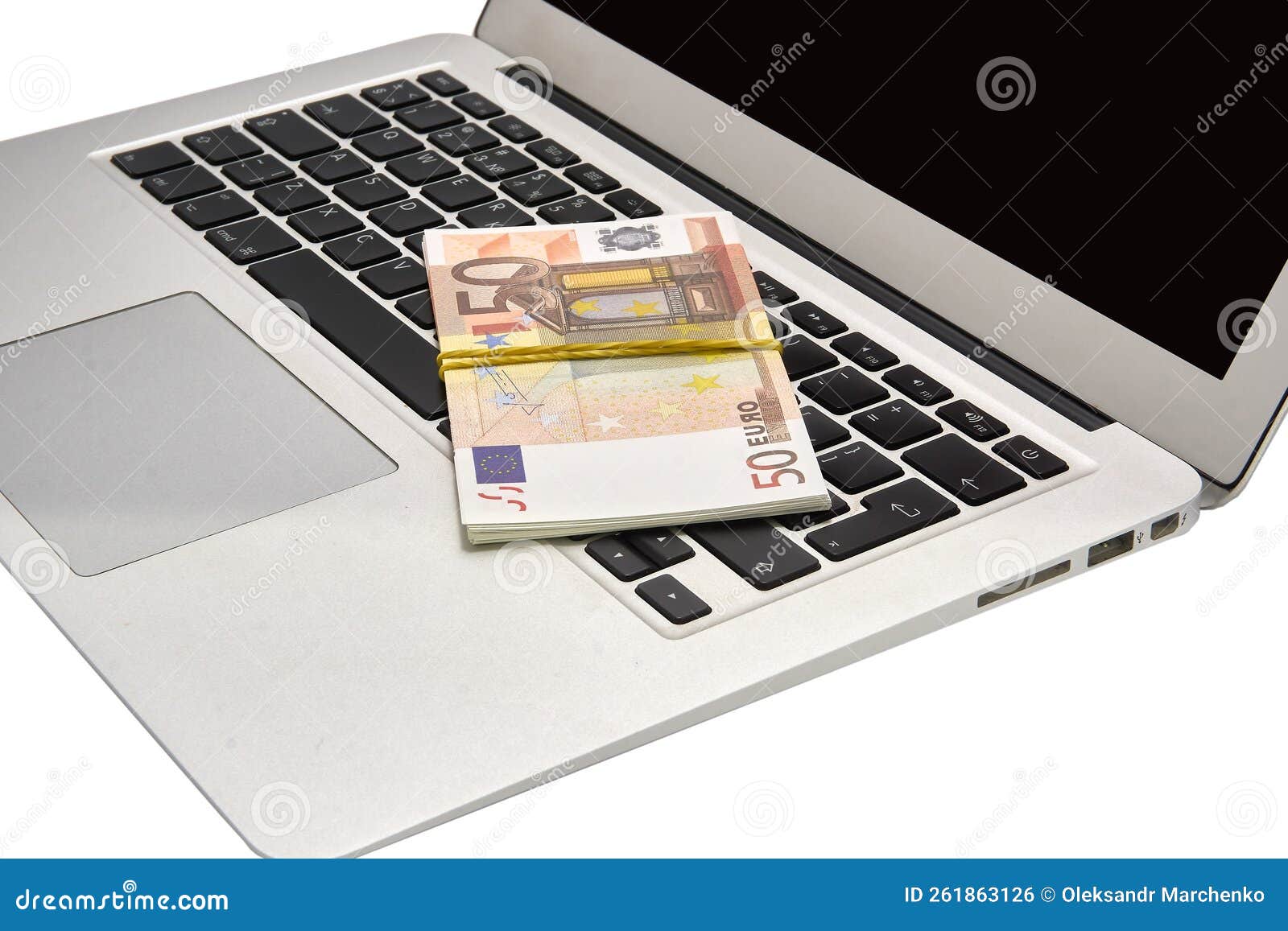 A Bundle of 50 Euro Bills Lying on a Computer Keyboard Stock Photo ...