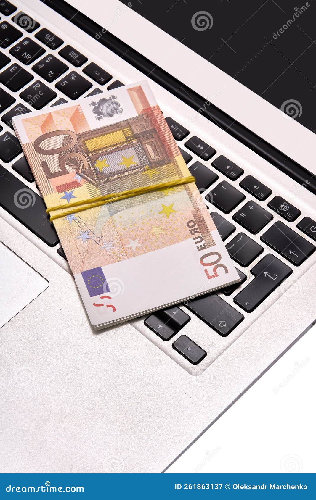 A Bundle of 50 Euro Bills Lying on a Computer Keyboard Stock Image ...