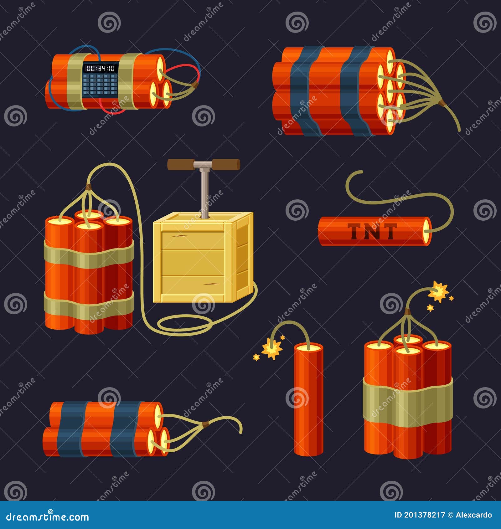 Explosives, Bomb, Fuse Ball, Dynamite And Grenades Cartoon Vector ...