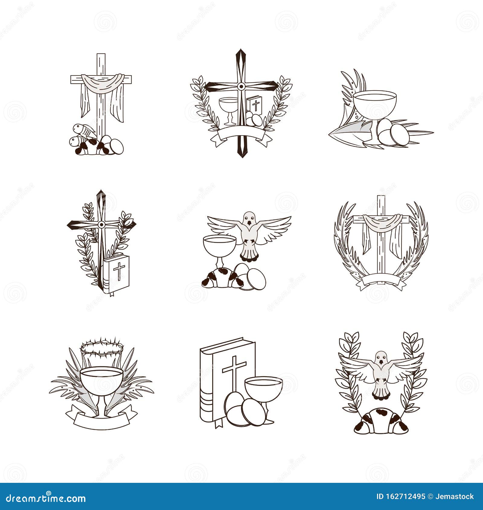 Bundle of First Communion Set Icons Stock Vector - Illustration of ...