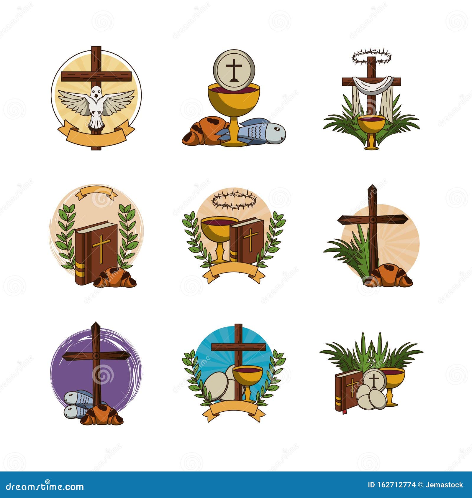 Bundle of First Communion Set Icons Stock Vector - Illustration of ...