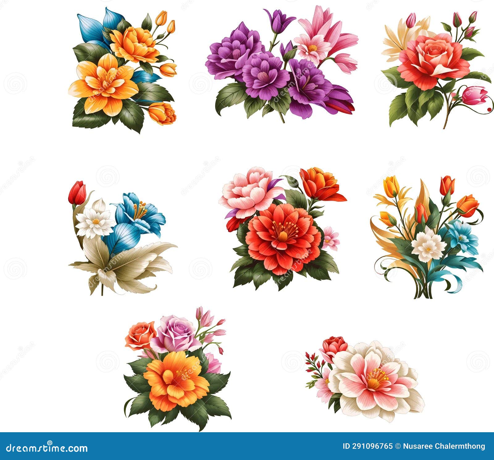 Bundle of Flower Vector 8 Pictures Per Set Stock Illustration ...