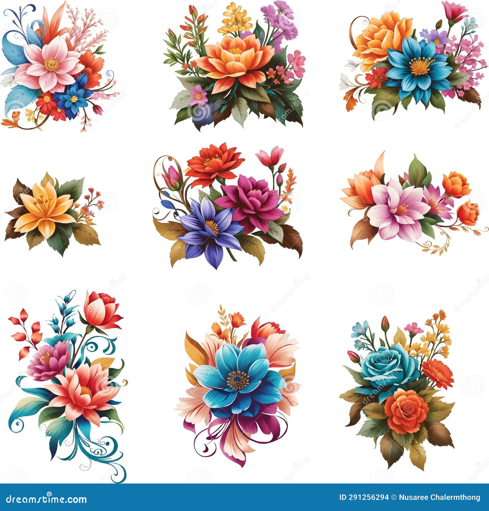 Bundle of Flower Vector 9 Pictures Per Set Stock Vector - Illustration ...