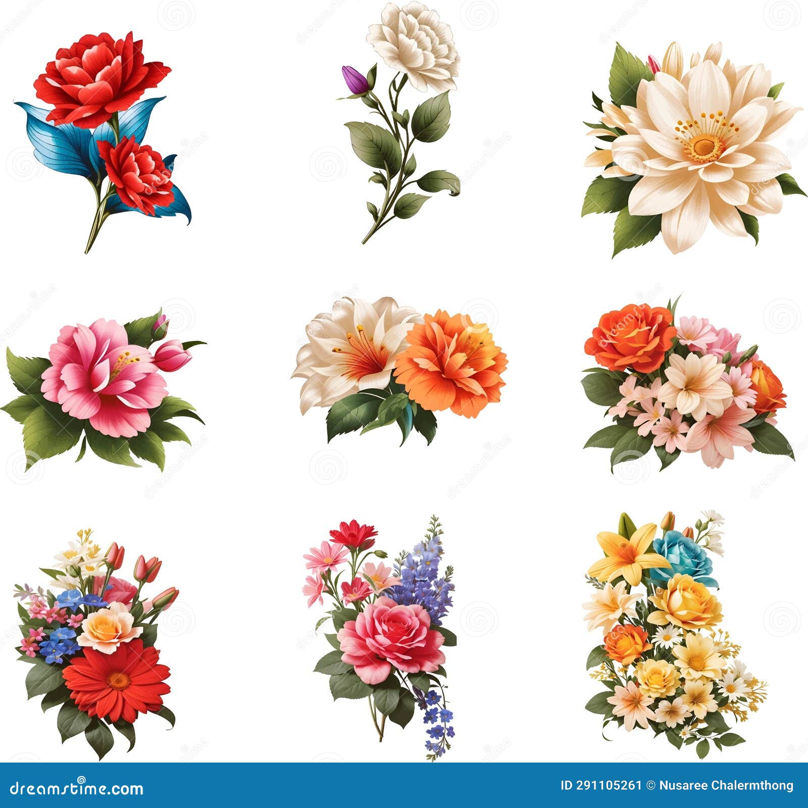 Bundle of Flower Vector 9 Pictures Per Set Stock Vector - Illustration ...