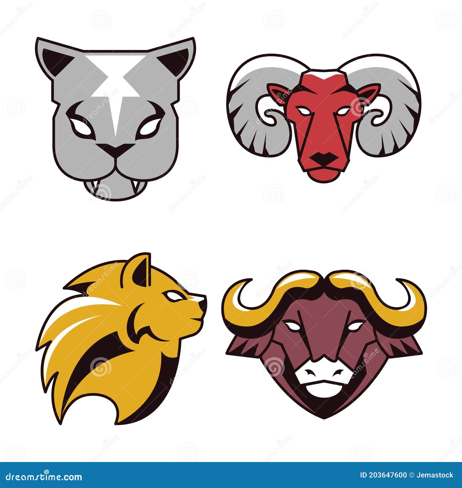 Bundle of Four Heads Animals Emblems Icons in White Background Stock ...