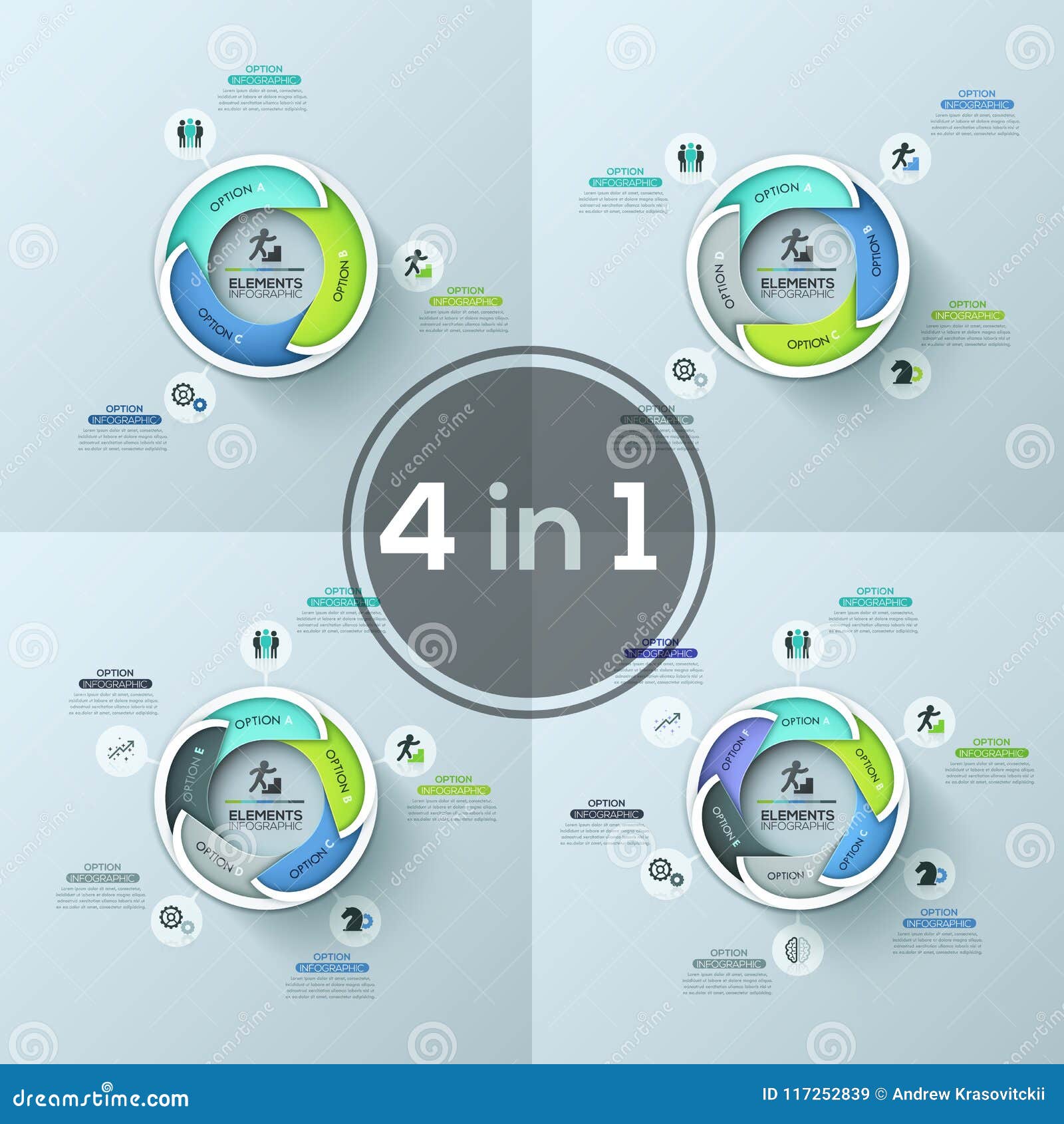 Bundle of Four Round Diagrams with 3, 4, 5 and 6 Colorful Overlapping ...
