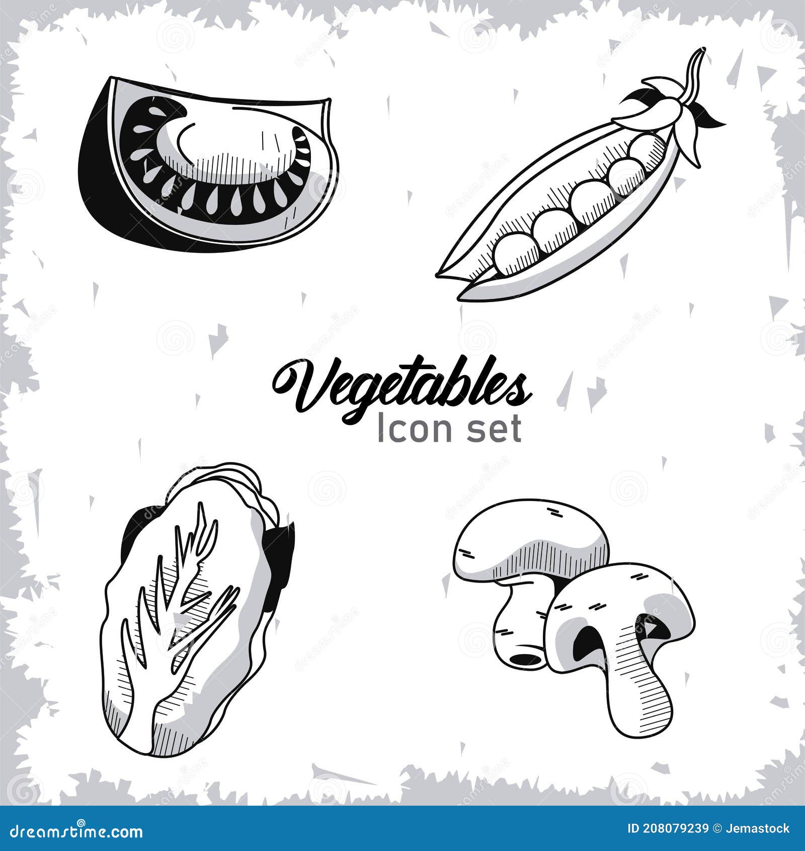 Bundle of Four Vegetables with Lettering Set Icons Stock Vector ...