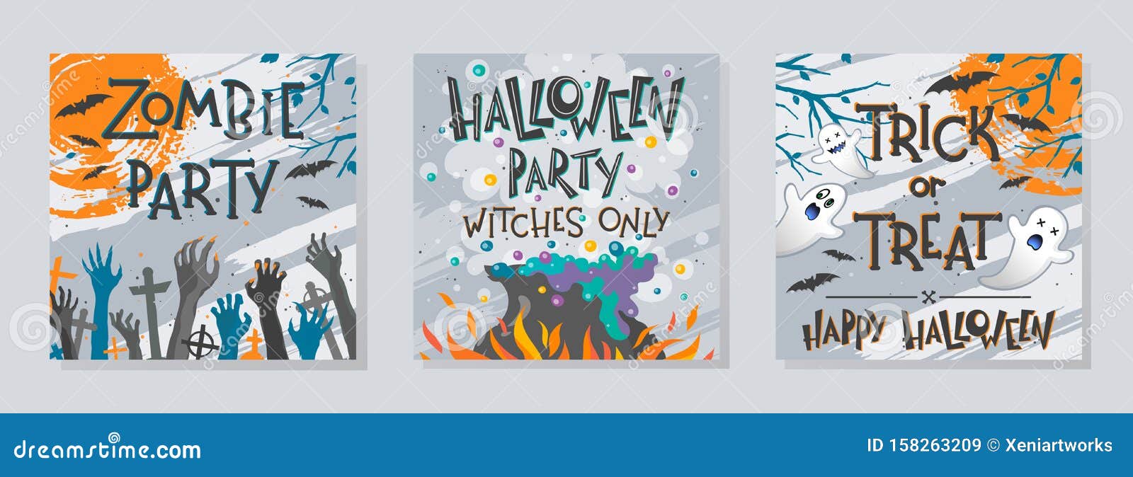Bundle of Halloween Posters with Zombie Hands,ghosts,witch Cauldron and ...