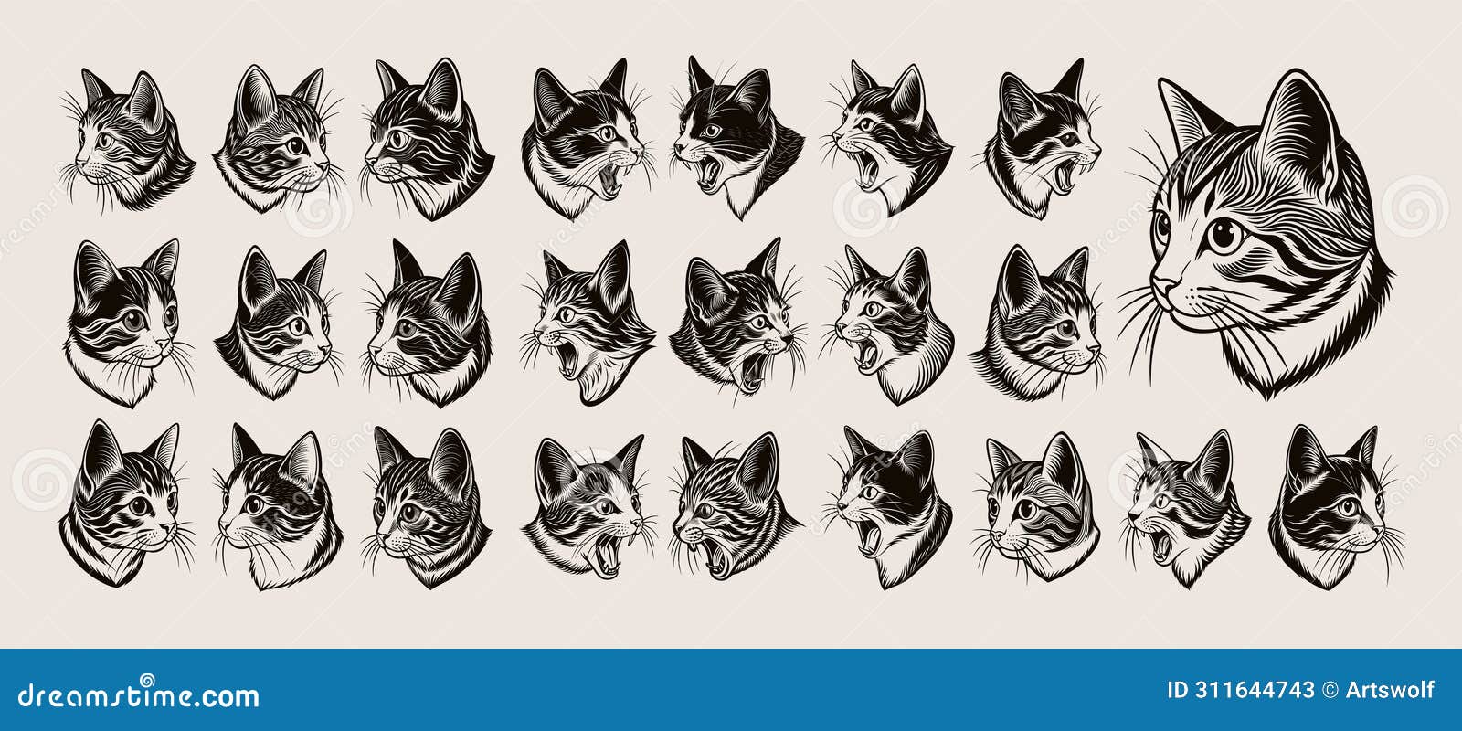 Bundle of Hand Drawing Side View Munchkin Cat Head Design Vector Stock ...