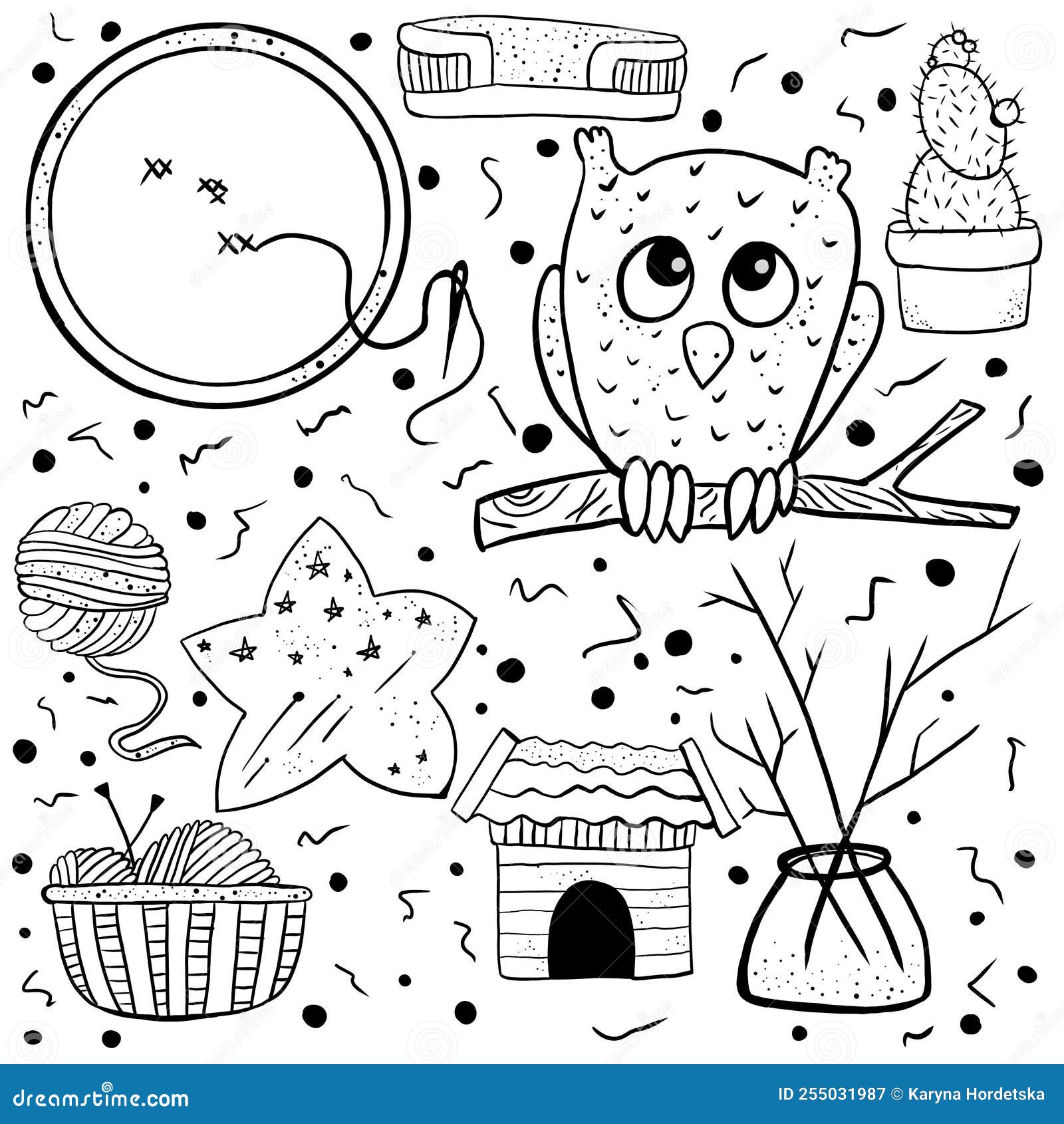 The Bundle with Hobby Things, an Owl for Clip Art Stock Illustration ...