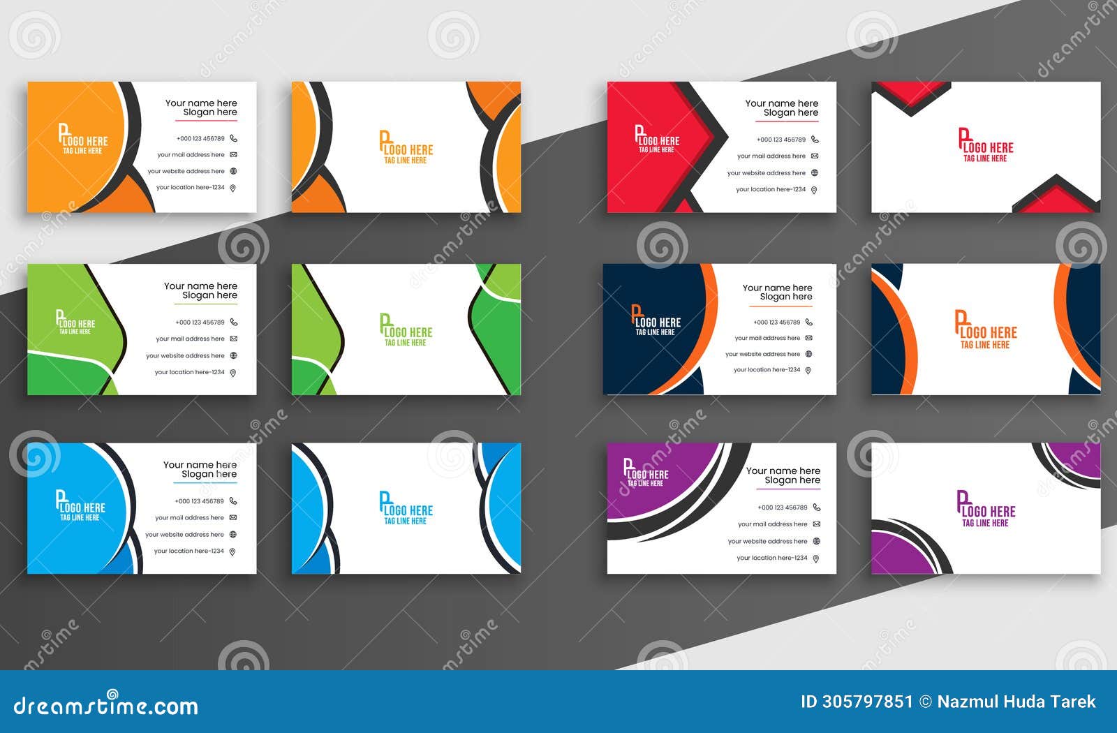 Bundle of 12 Horizontal Modern Business Card Print Templates or Name ...