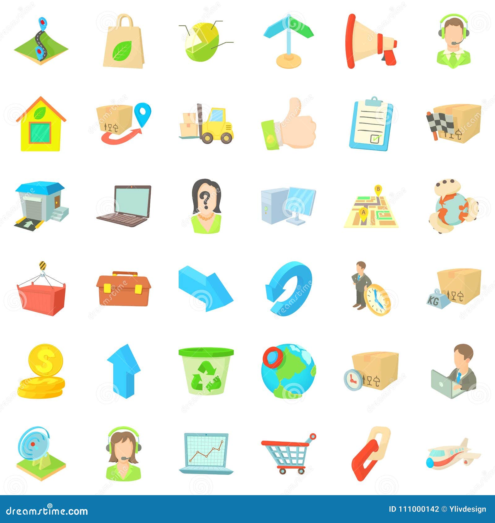 Bundle Icons Set, Cartoon Style Stock Vector - Illustration of public ...