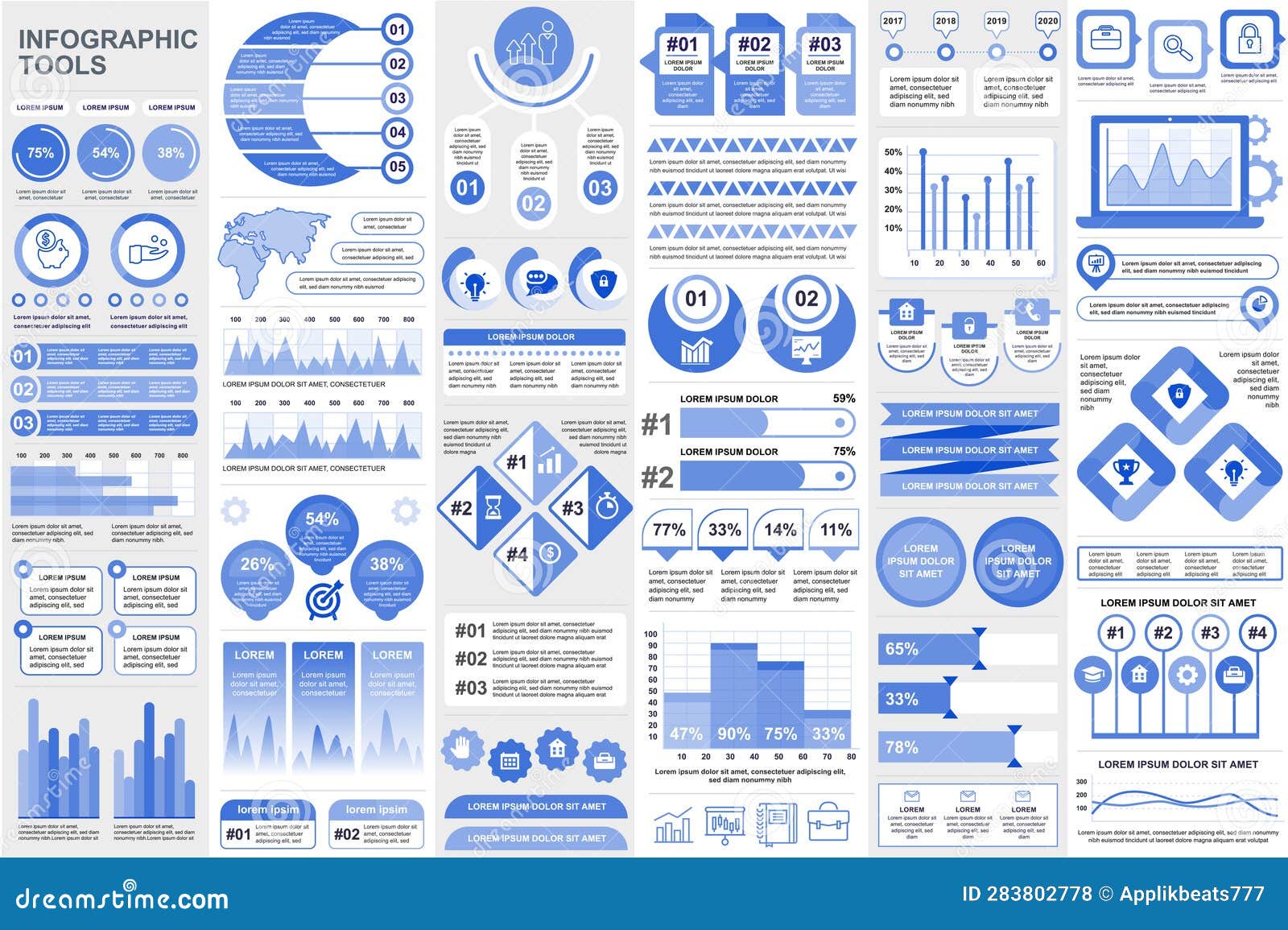 Bundle Infographic Elements Data Visualization Vector Design Template. Can Be Used for Steps ...