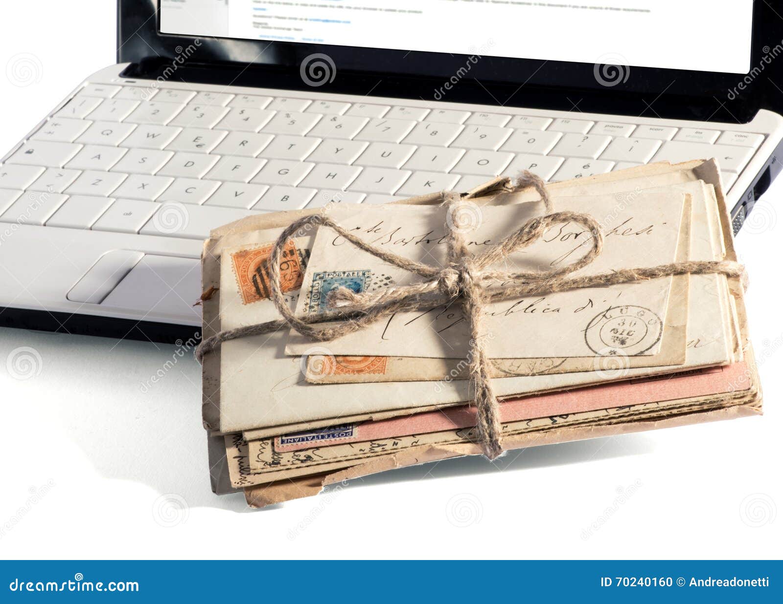 Bundle of Letters on a Laptop Keyboard Stock Photo - Image of tied ...